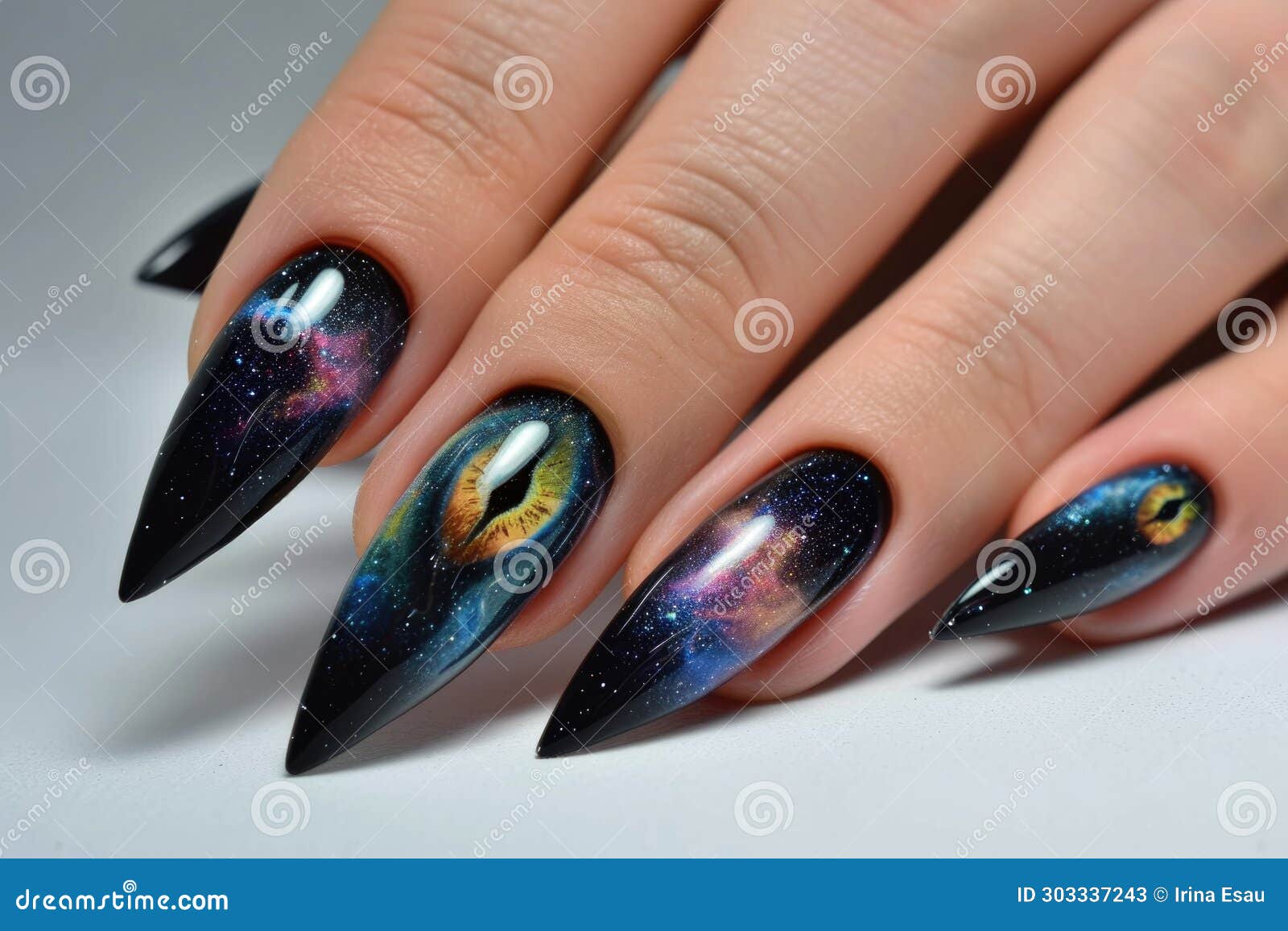 Nails with Space Theme Design Featuring Planets and Stars. Stock ...