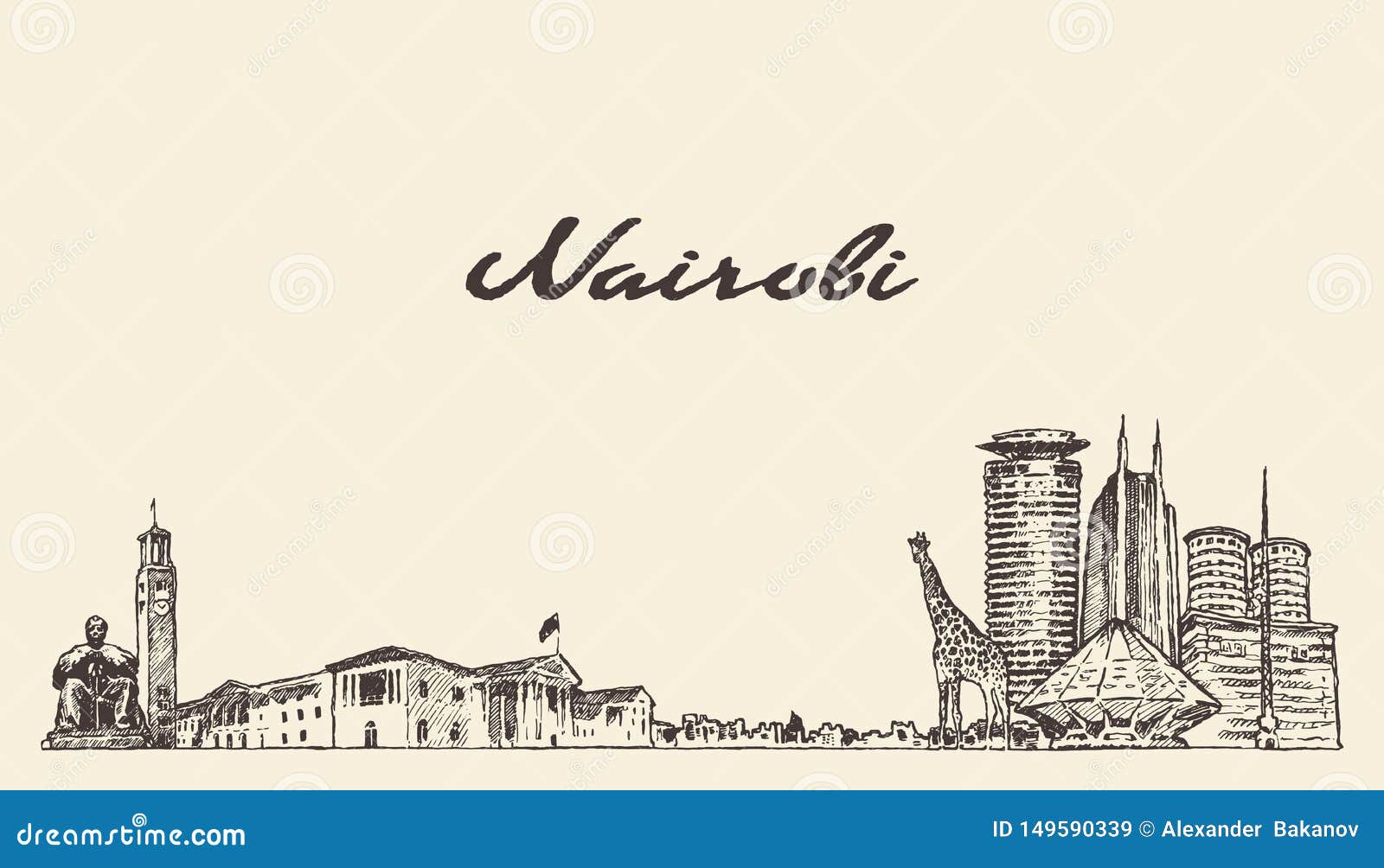 Nairobi Skyline Kenya, Hand Drawn Vector Sketch Stock Vector ...