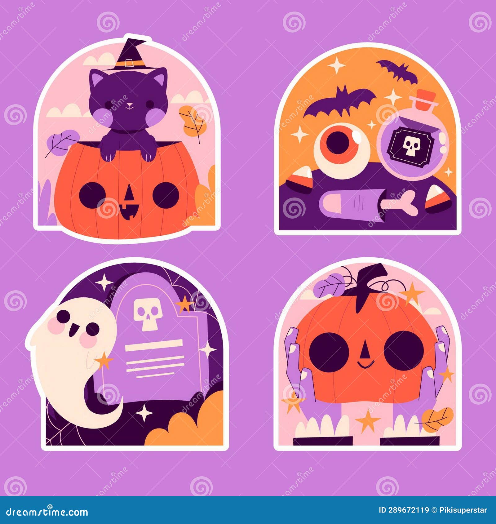 Naive Halloween Stickers Collection Vector Illustration Stock Vector ...