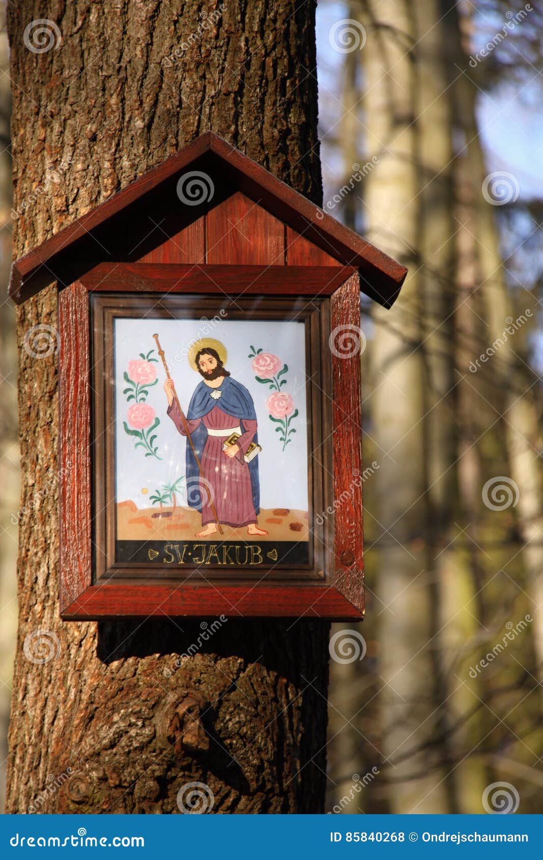 Naive Picture of Saint Jacob on the Tree Trunk Stock Photo - Image of ...