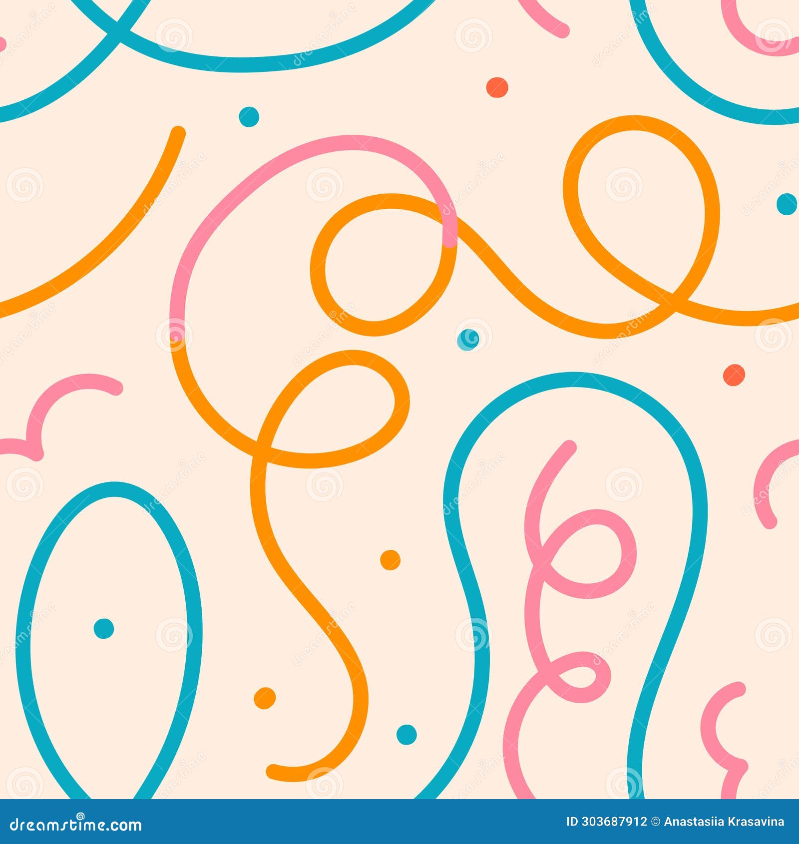 Naive Seamless Squiggle Pattern with Bright Pink and Purple Wavy Lines ...