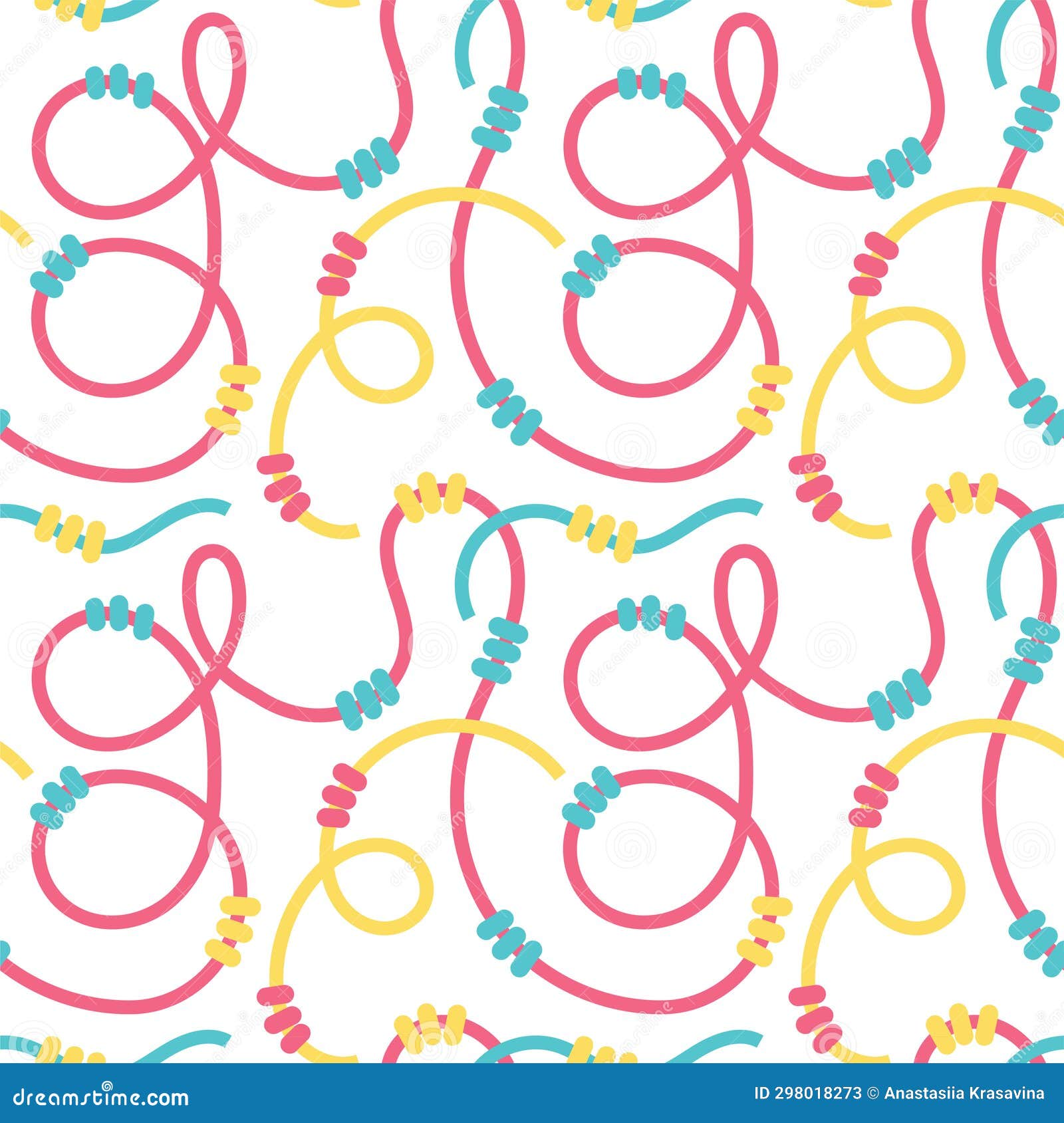 Naive Seamless Squiggle Pattern with Bright Pink and Yellow Red Wavy ...