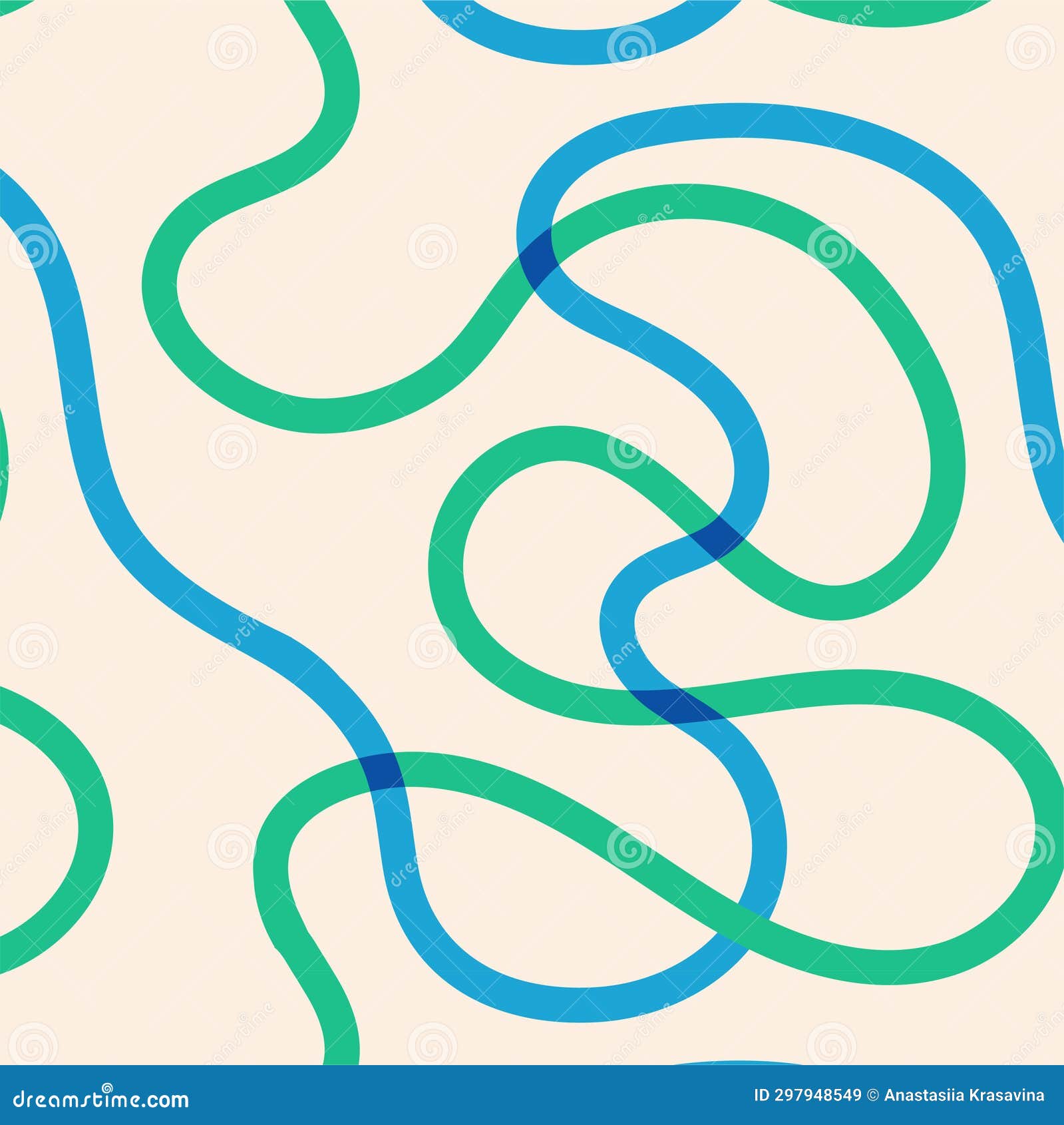 Naive Seamless Squiggle Pattern with Brightgreen and Blue Wavy Lines on ...