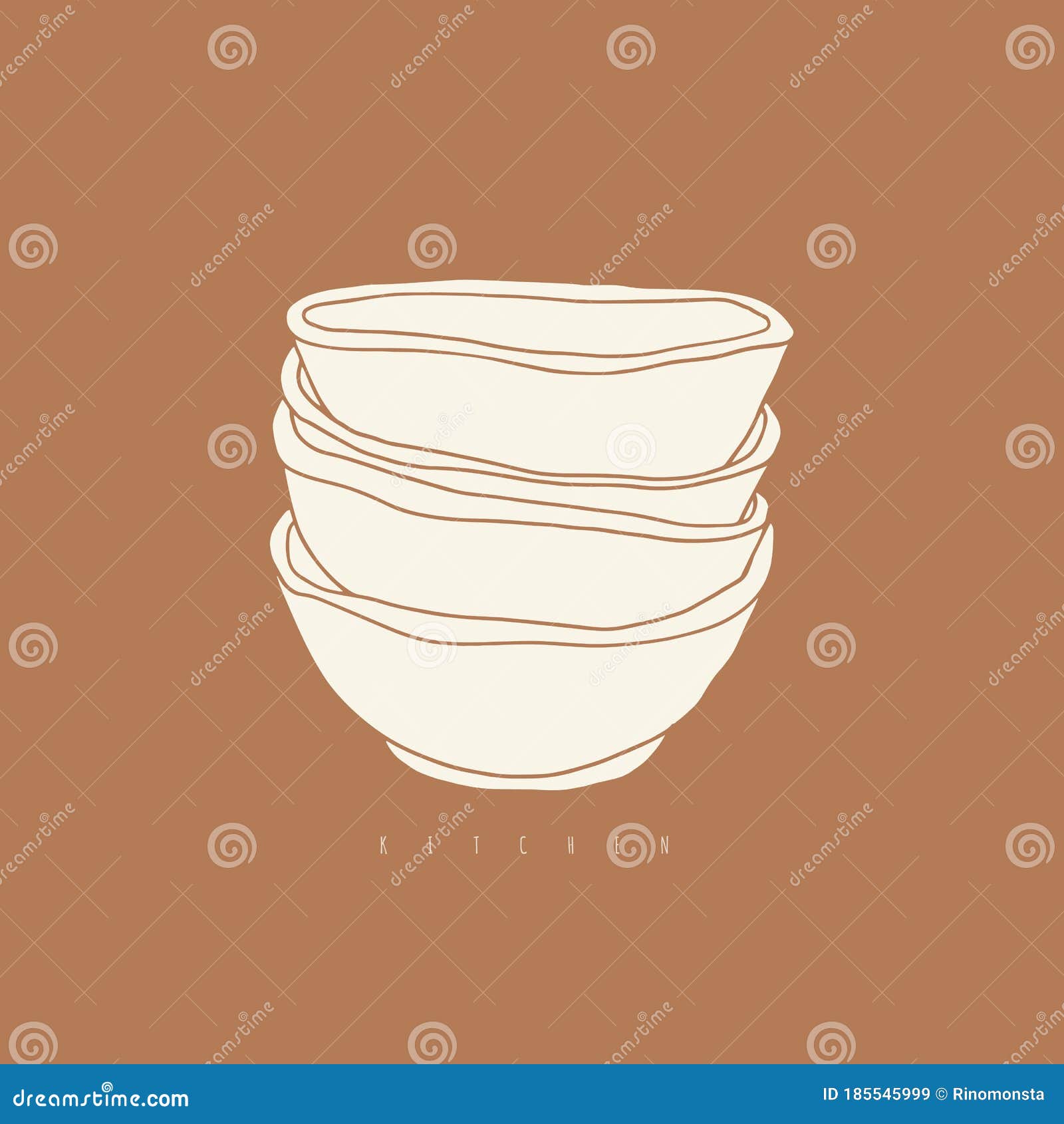 Doodle Stack of Bowls. Simple Hand Drawn Kitchen Illustration Stock ...