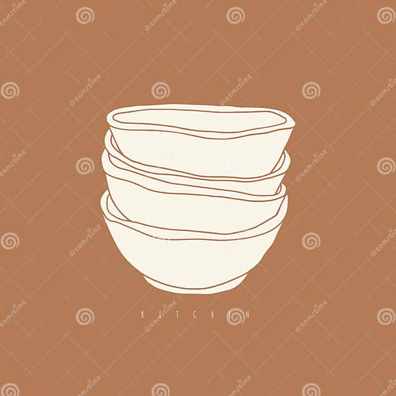 Doodle Stack of Bowls. Simple Hand Drawn Kitchen Illustration Stock ...