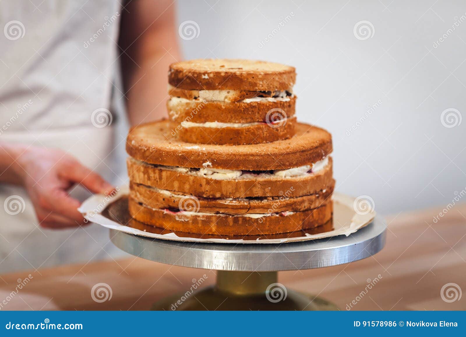 Naked Cake, Whip Cream Cake without Topping on the Table Stock Photo ...