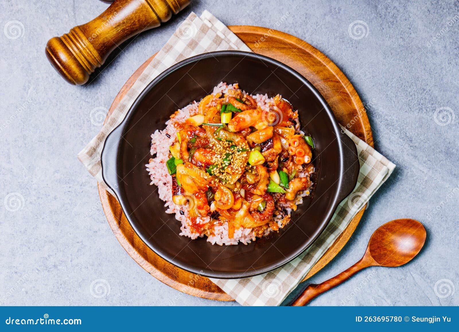 Nakjideopbap, Korean Style Spicy Stir-fried Octopus Over Rice Stock ... Nakjideopbap, Korean Style Spicy Stir-fried Octopus Over Rice Stock ...