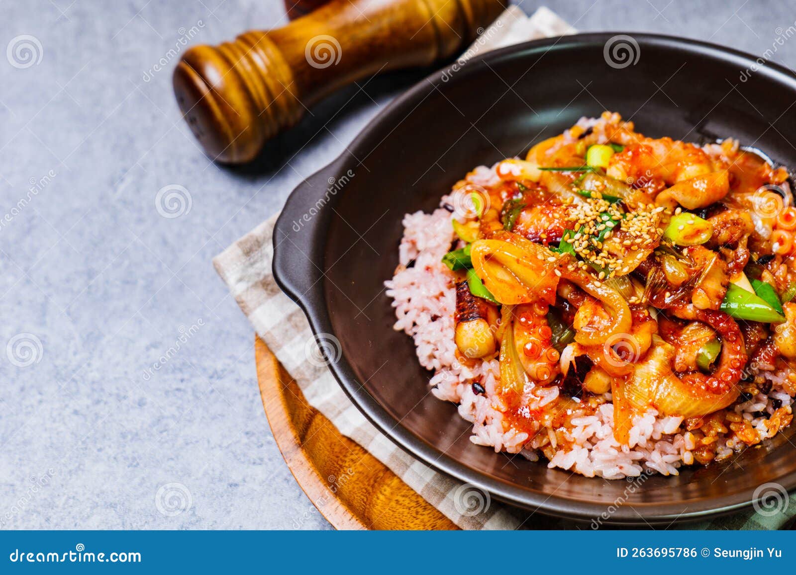 Nakjideopbap, Korean Style Spicy Stir-fried Octopus Over Rice Stock ... Nakjideopbap, Korean Style Spicy Stir-fried Octopus Over Rice Stock ...