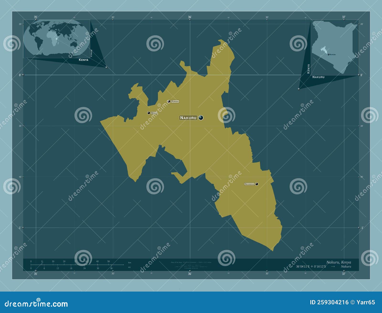 Nakuru, Kenya. Solid. Labelled Points of Cities Stock Illustration ...