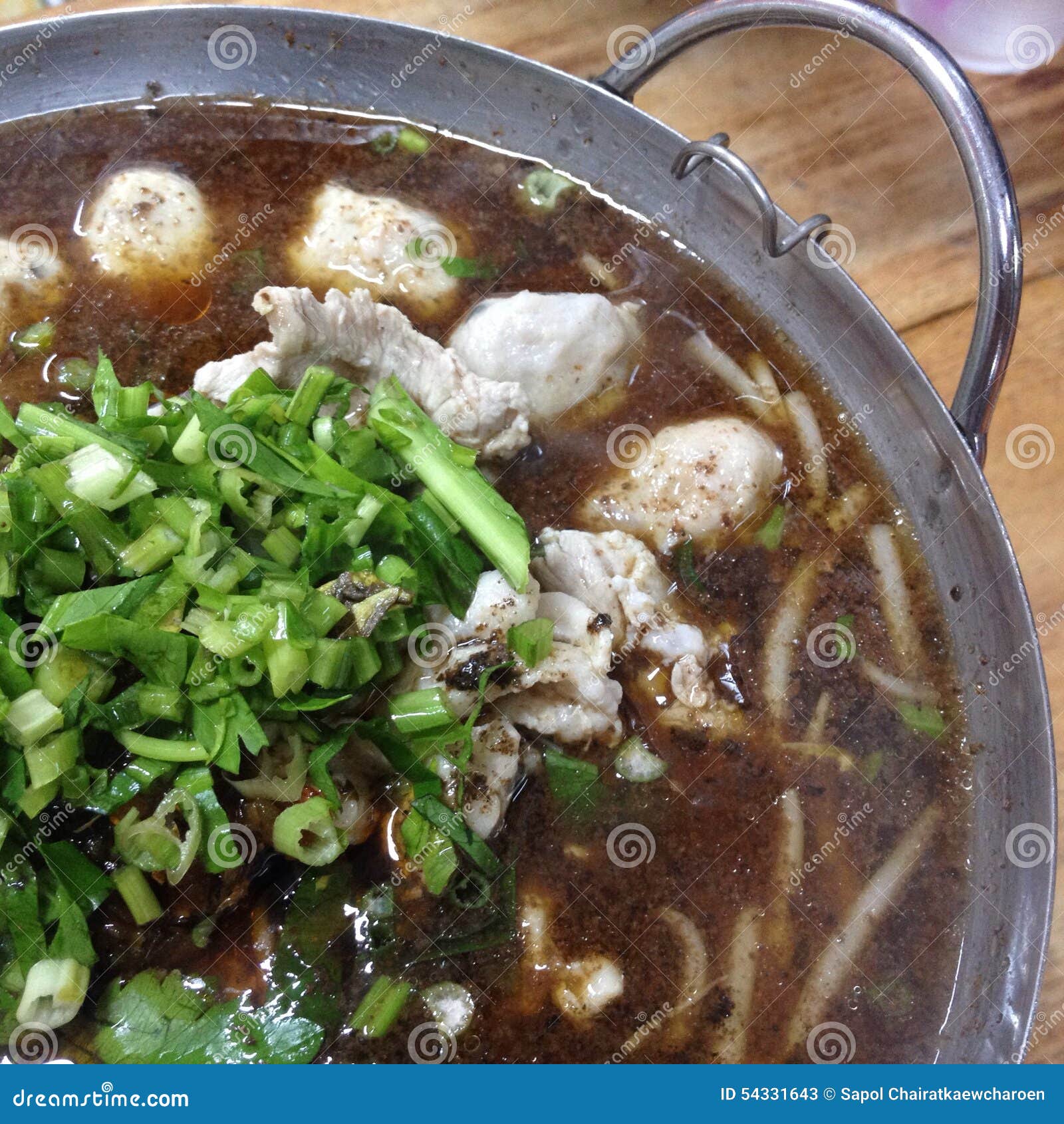 Nam tok noodle in pot stock image. Image of green, chili - 54331643