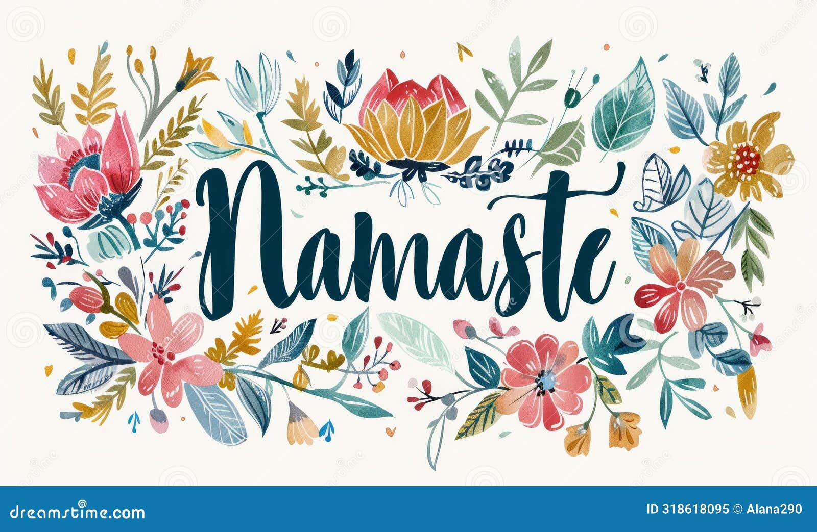 Namaste - Calligraphy Lettering with Decorative Floral Elements Frame ...