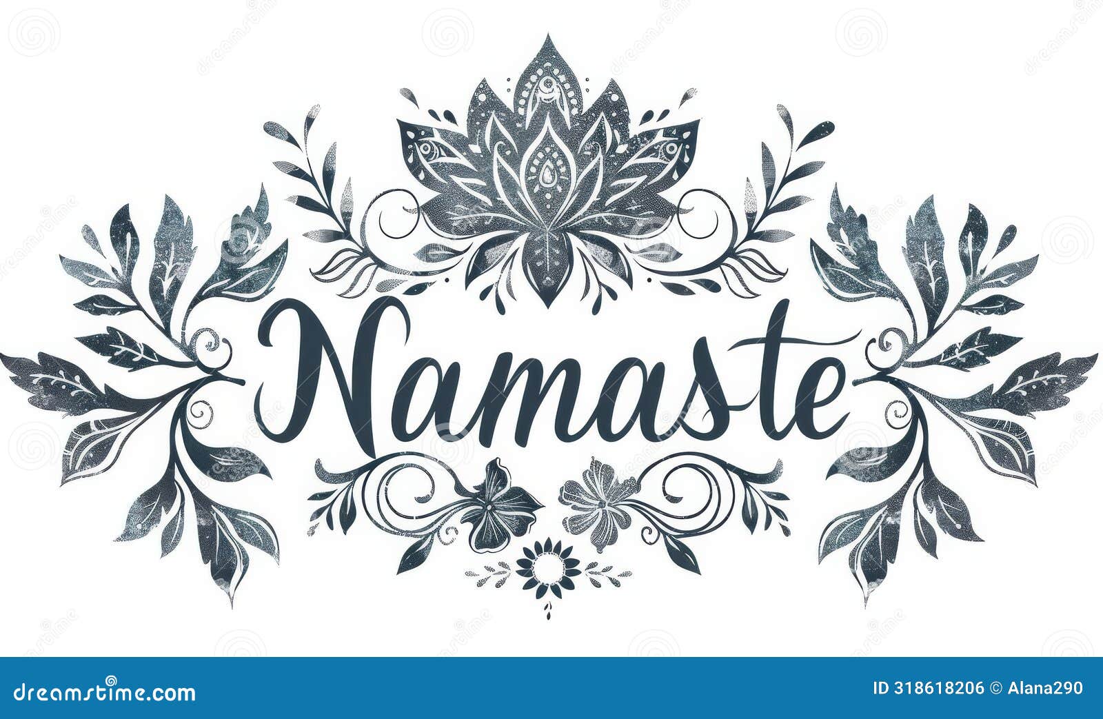Namaste - Calligraphy Lettering with Decorative Floral Elements Frame ...
