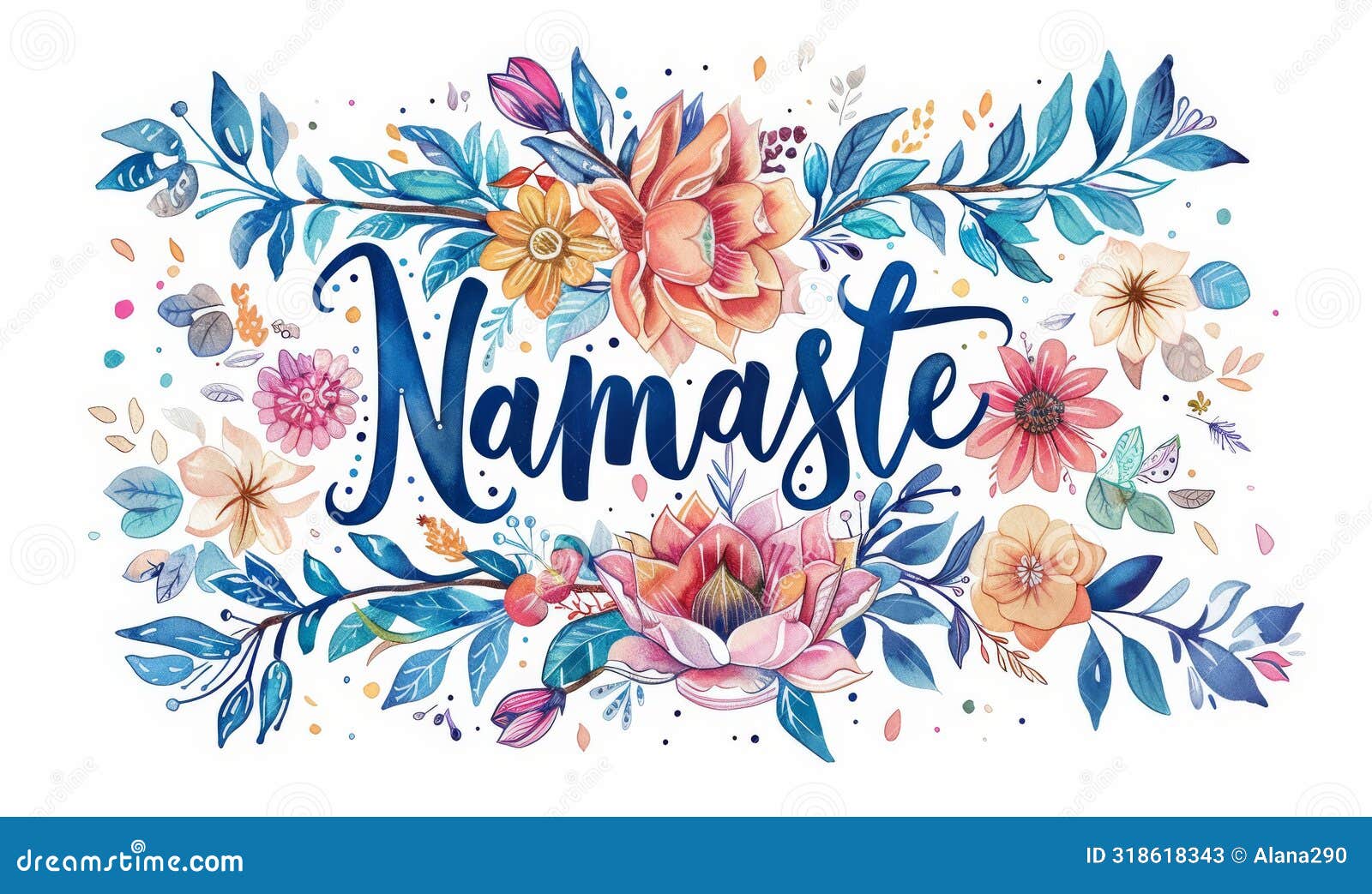 Namaste - Calligraphy Lettering with Decorative Floral Elements Frame ...