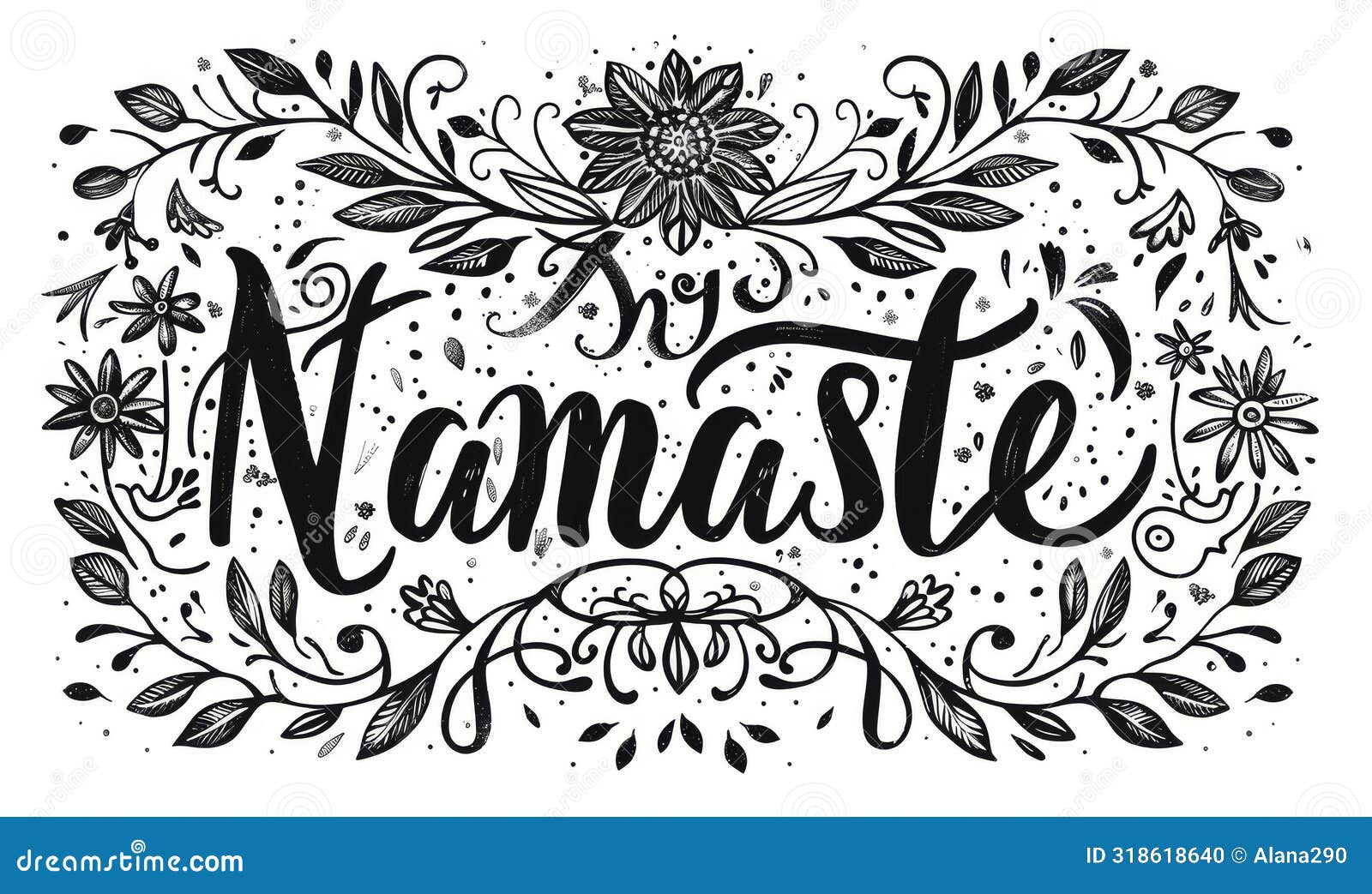 Namaste - Calligraphy Lettering with Decorative Floral Elements Frame ...