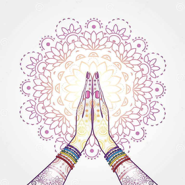 Namaste Decorated Hands Clasped Stock Vector - Illustration of ...