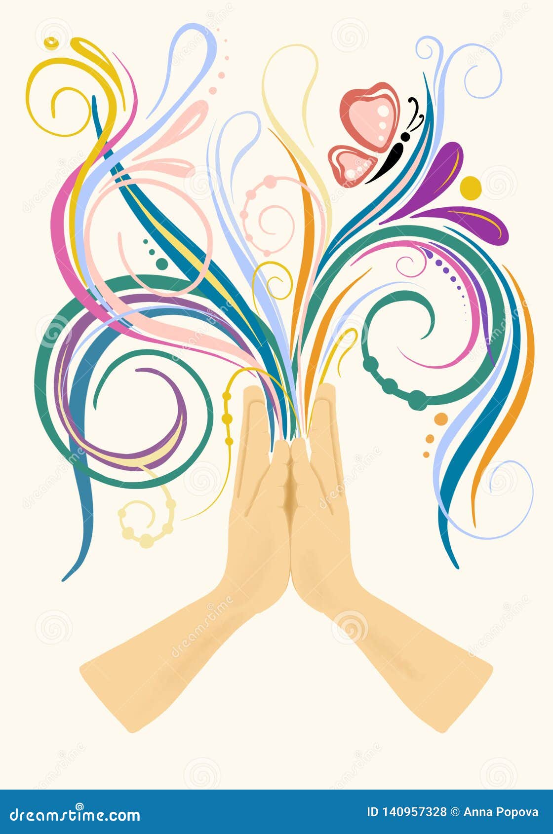 Namaste Hands with Floral Ornament Stock Illustration - Illustration of ...