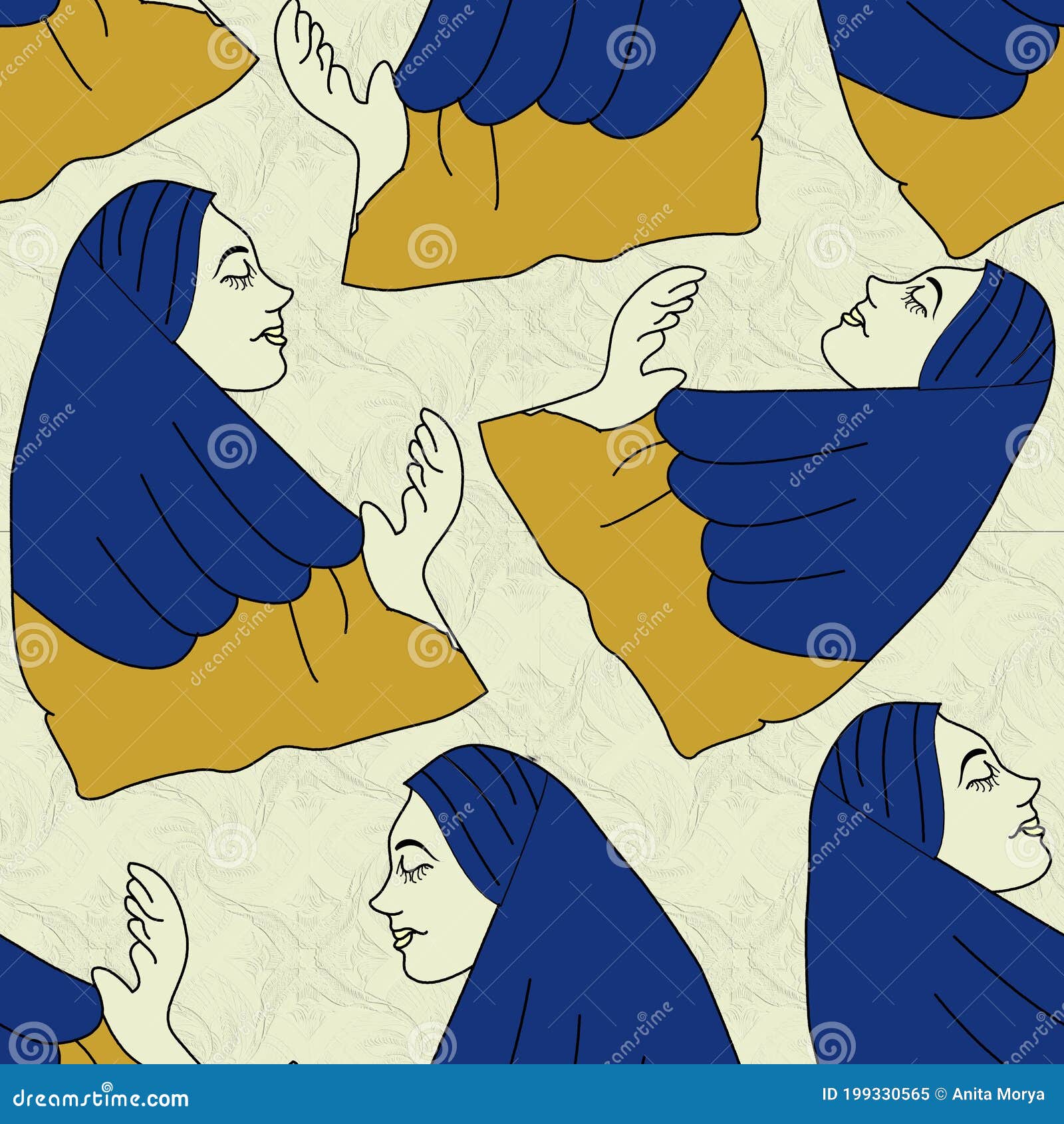 Namaz Pose Lady Seamless Pattern Work Stock Illustration - Illustration ...