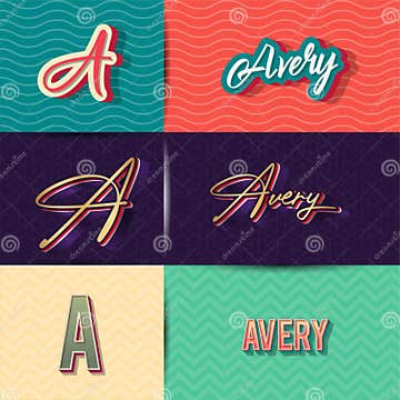 Name Avery in Various Retro Graphic Design Elements, Set of Vector ...