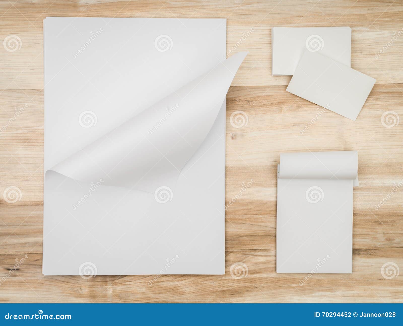 Name Card and White Template Paper on Wooden Background. Stock Photo ...