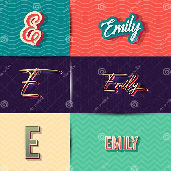 Name Emily in Various Retro Graphic Design Elements, Set of Vector ...