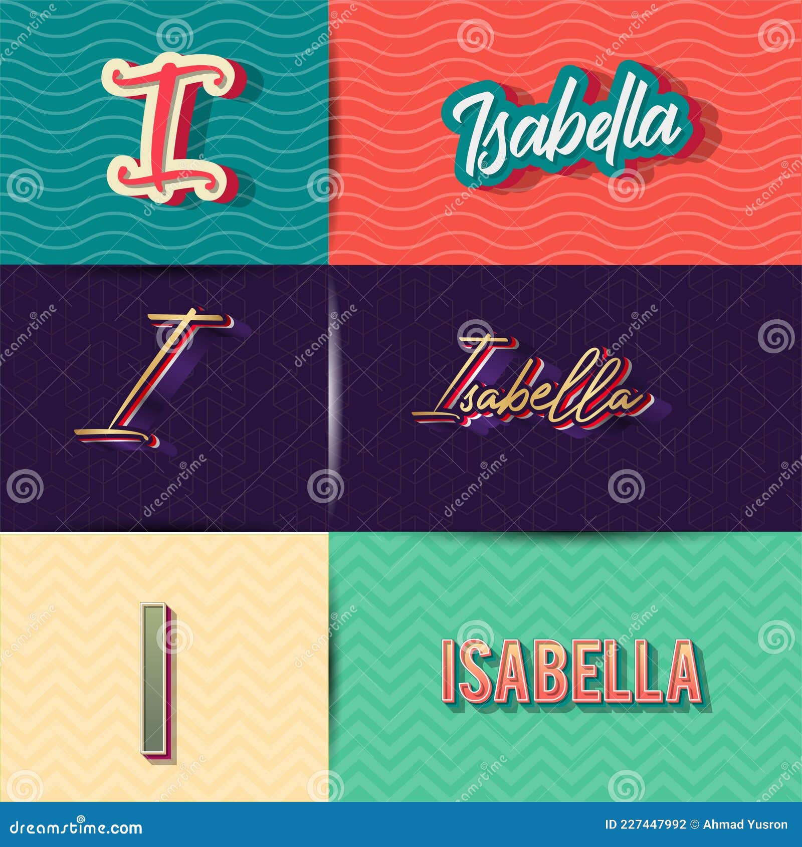 Name Isabella In Various Retro Graphic Design Elements, Set Of Vector ...