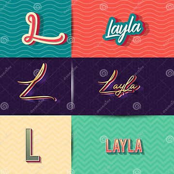 Name Layla in Various Retro Graphic Design Elements, Set of Vector ...