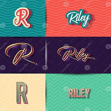 Name Riley in Various Retro Graphic Design Elements, Set of Vector ...