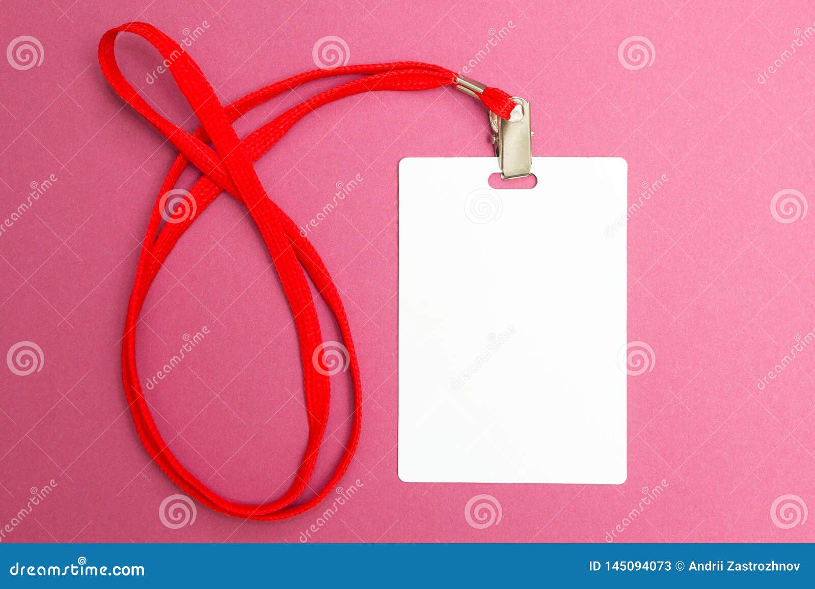 Plain Empty Name Tag Mock Up Hanging On Neck With String. Nametag With ...