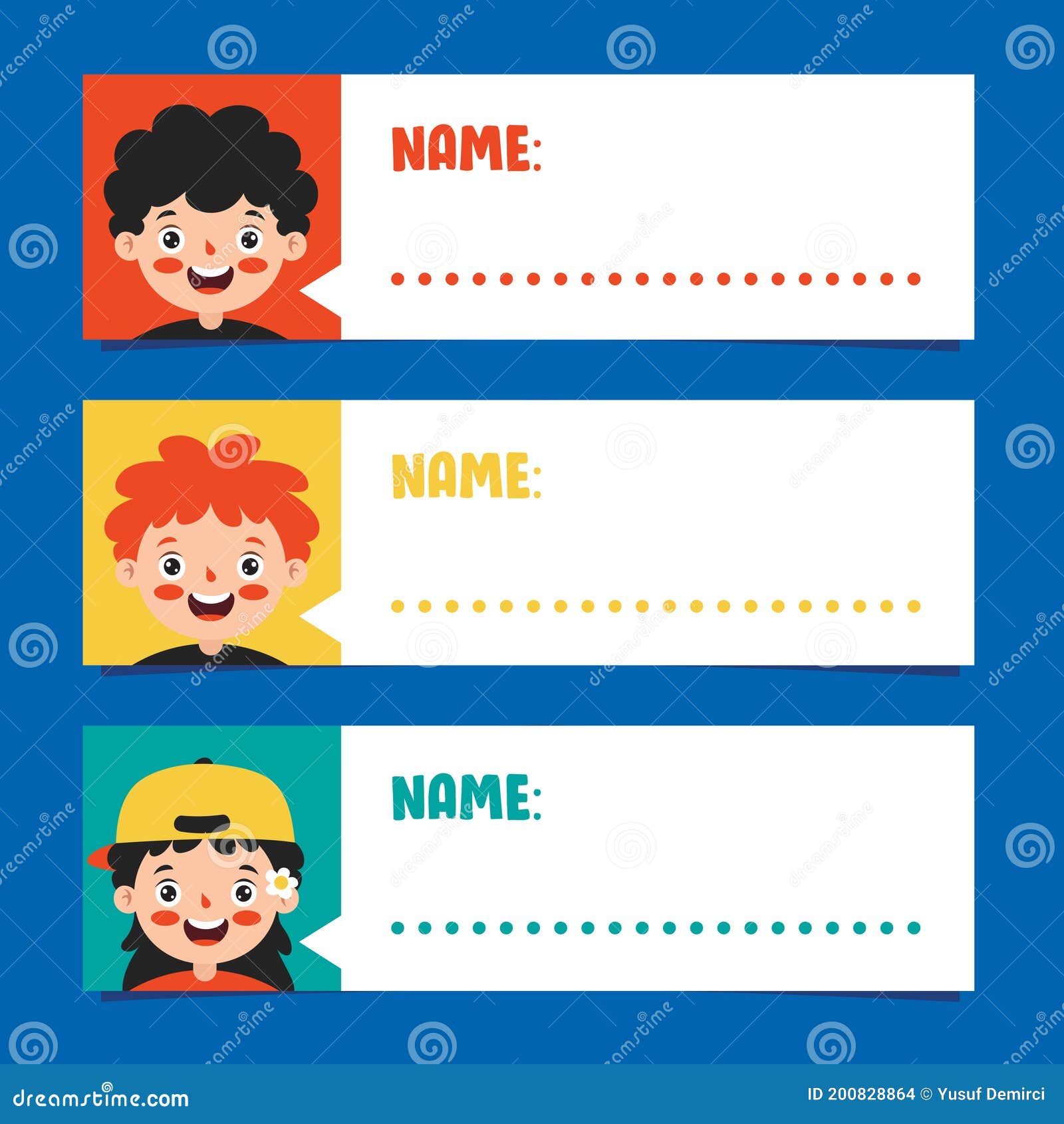 Name Tags for School Children Stock Vector - Illustration of character ...