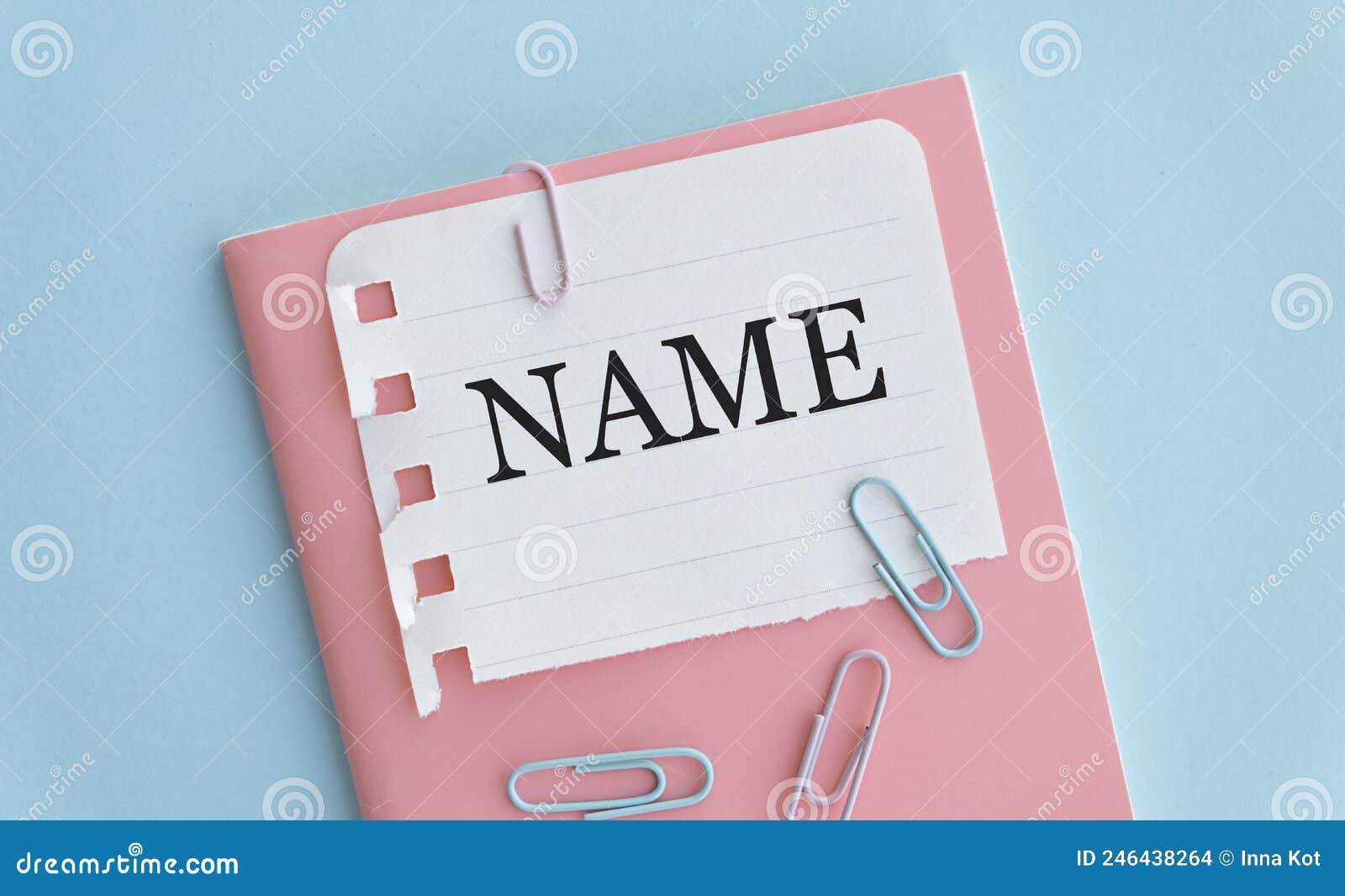 NAME Text Written on Notepad on the Blue Background Stock Photo - Image ...