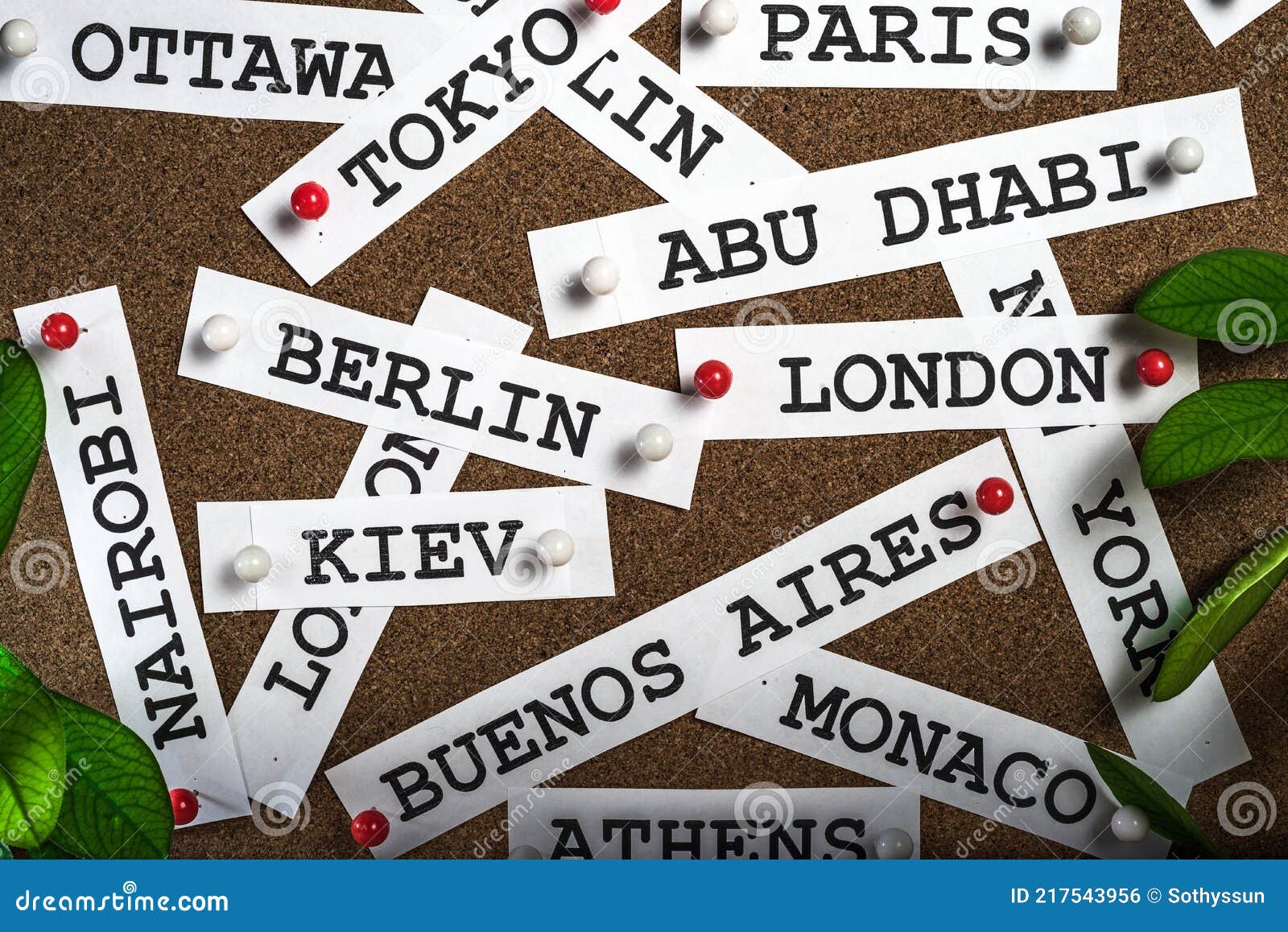 Names of the Capitals of the Countries of the World on a Cork Surface ...