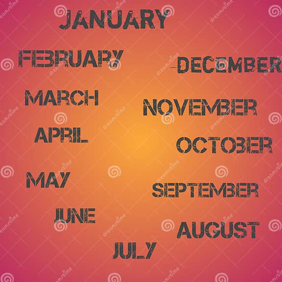 Names of the Months with an Orange Background Stock Illustration ...