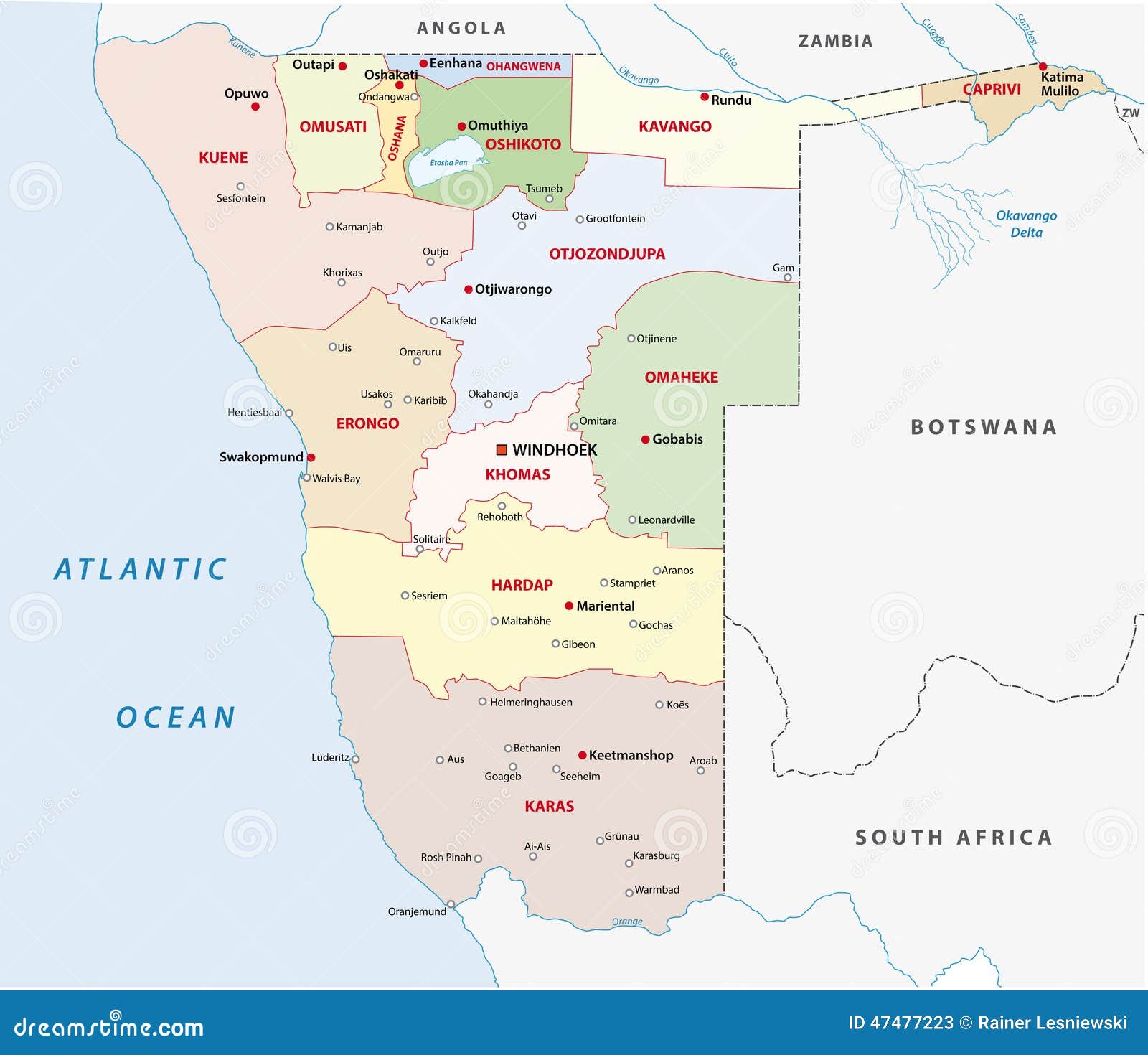Namibia administrative map stock vector. Illustration of administrative ...