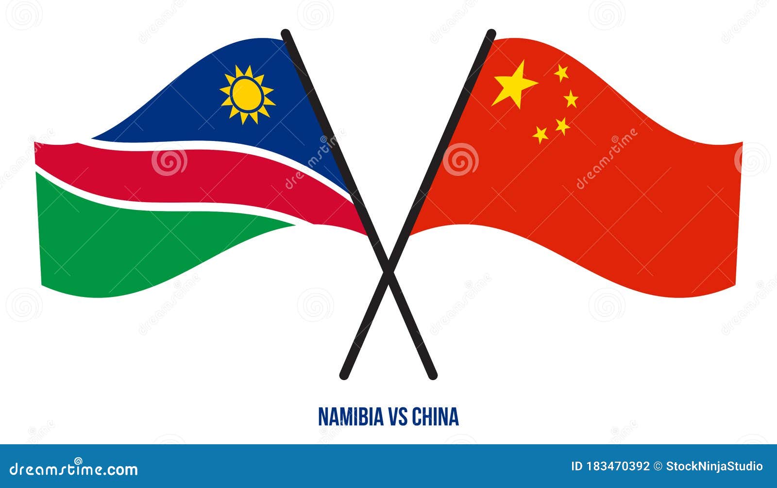 Namibia and China Flags Crossed and Waving Flat Style. Official ...