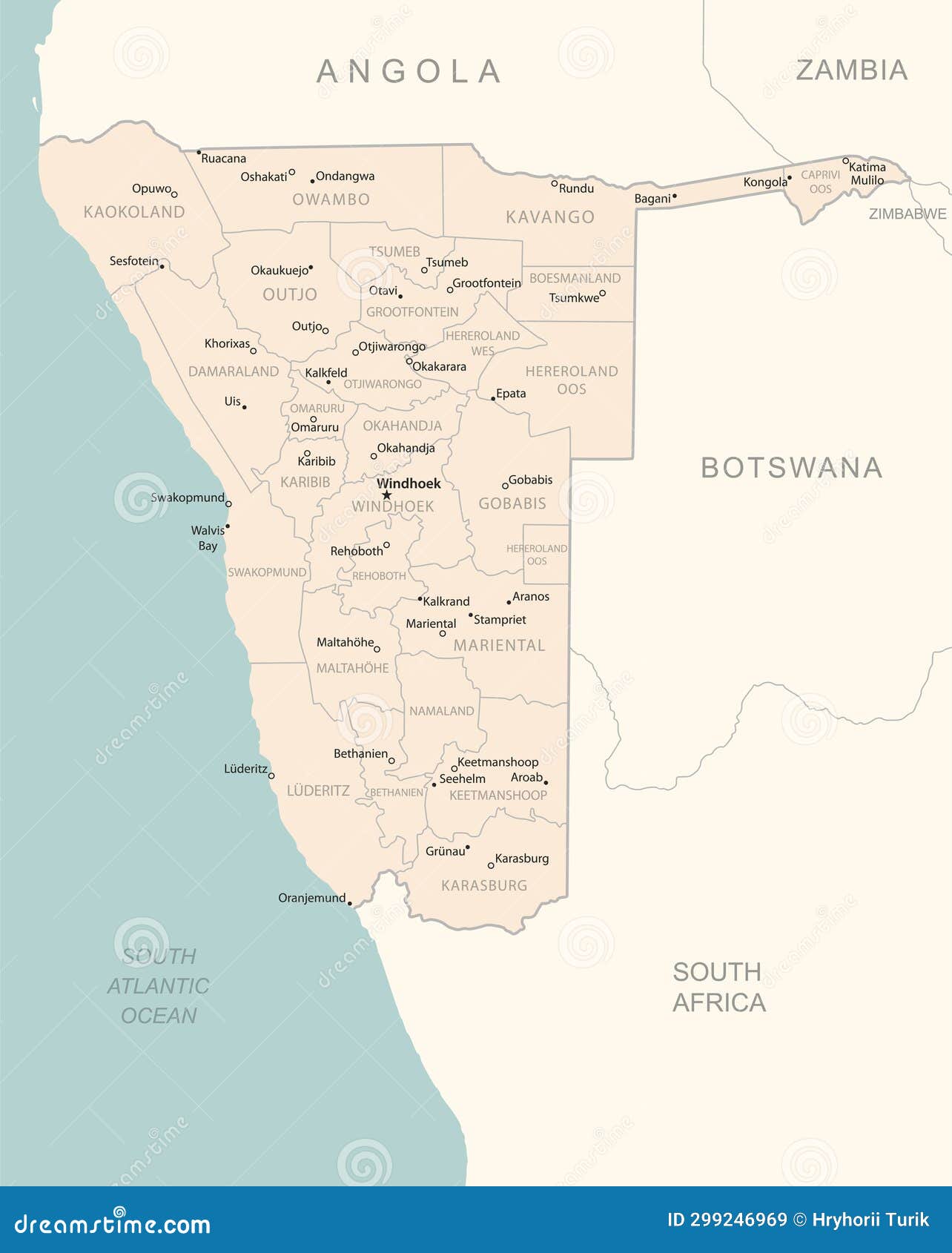 Namibia - Detailed Map with Administrative Divisions Country Stock ...