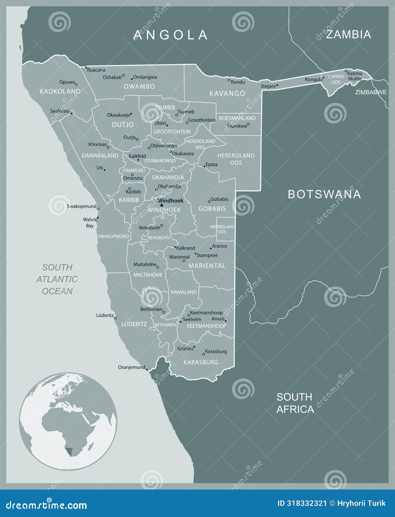 Namibia - Detailed Map with Administrative Divisions Country. Vector ...