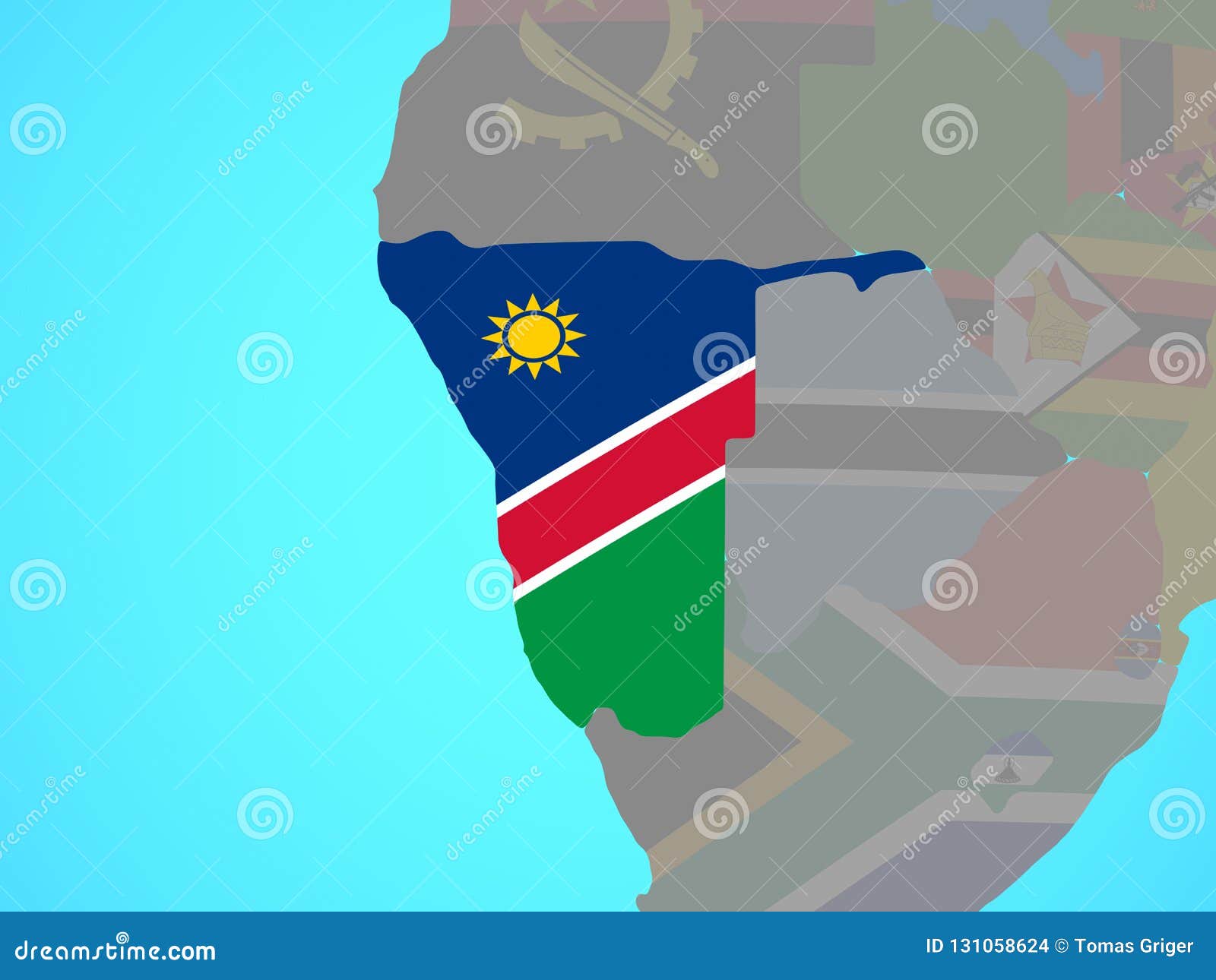 Namibia with flag on map stock illustration. Illustration of countries ...