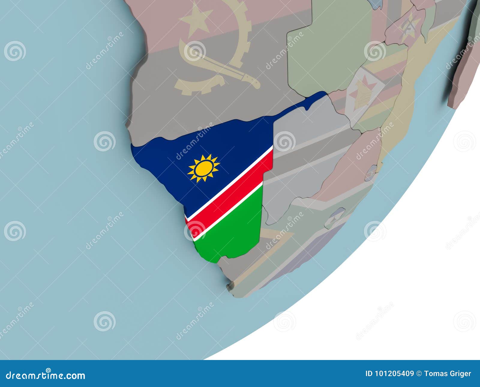 Namibia on Globe with Flags Stock Illustration - Illustration of world ...