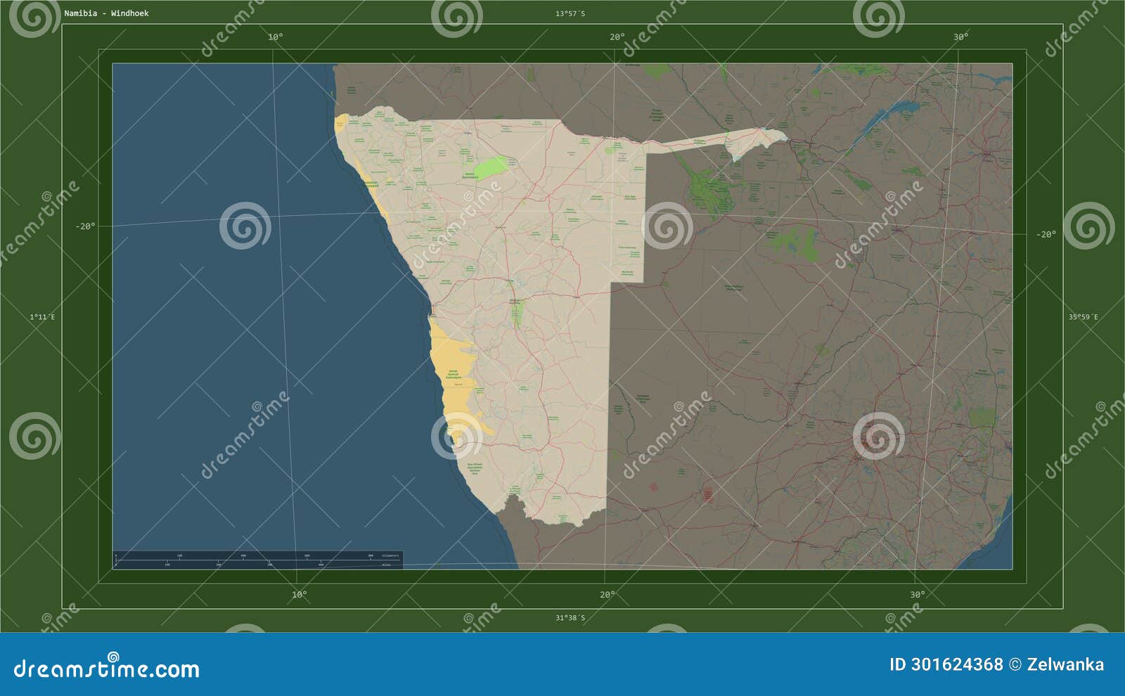 Namibia Highlighted - Composition. Topo German Stock Illustration ...