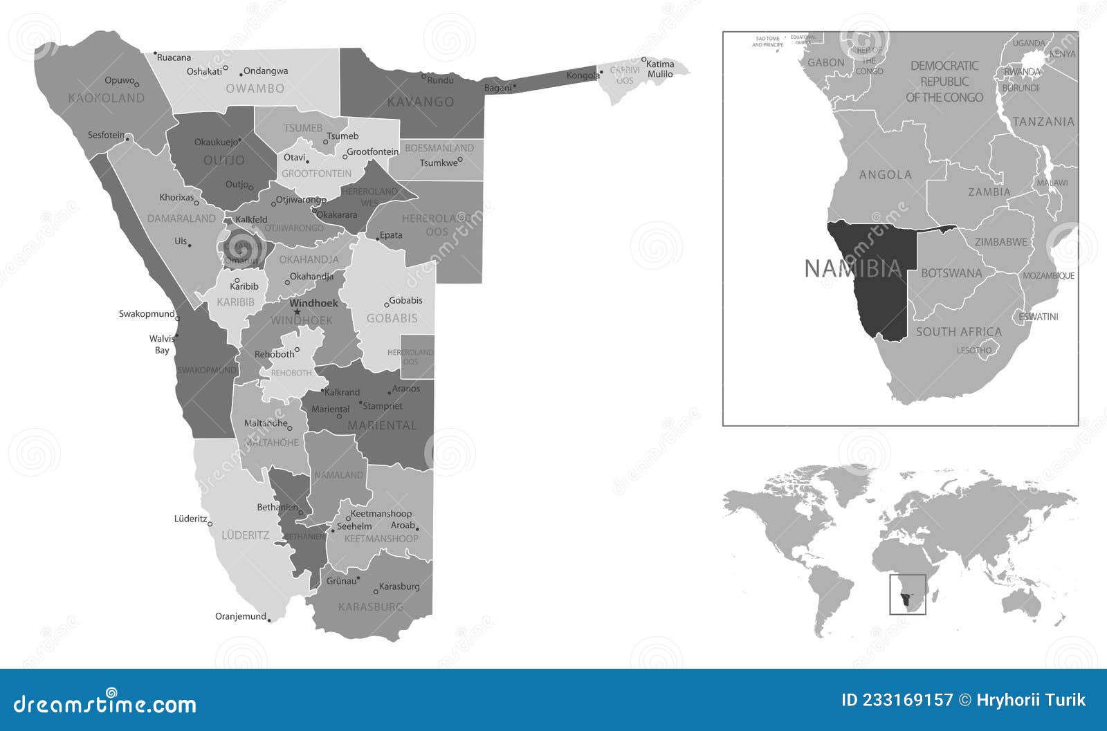 Namibia - Highly Detailed Black and White Map. Stock Vector ...