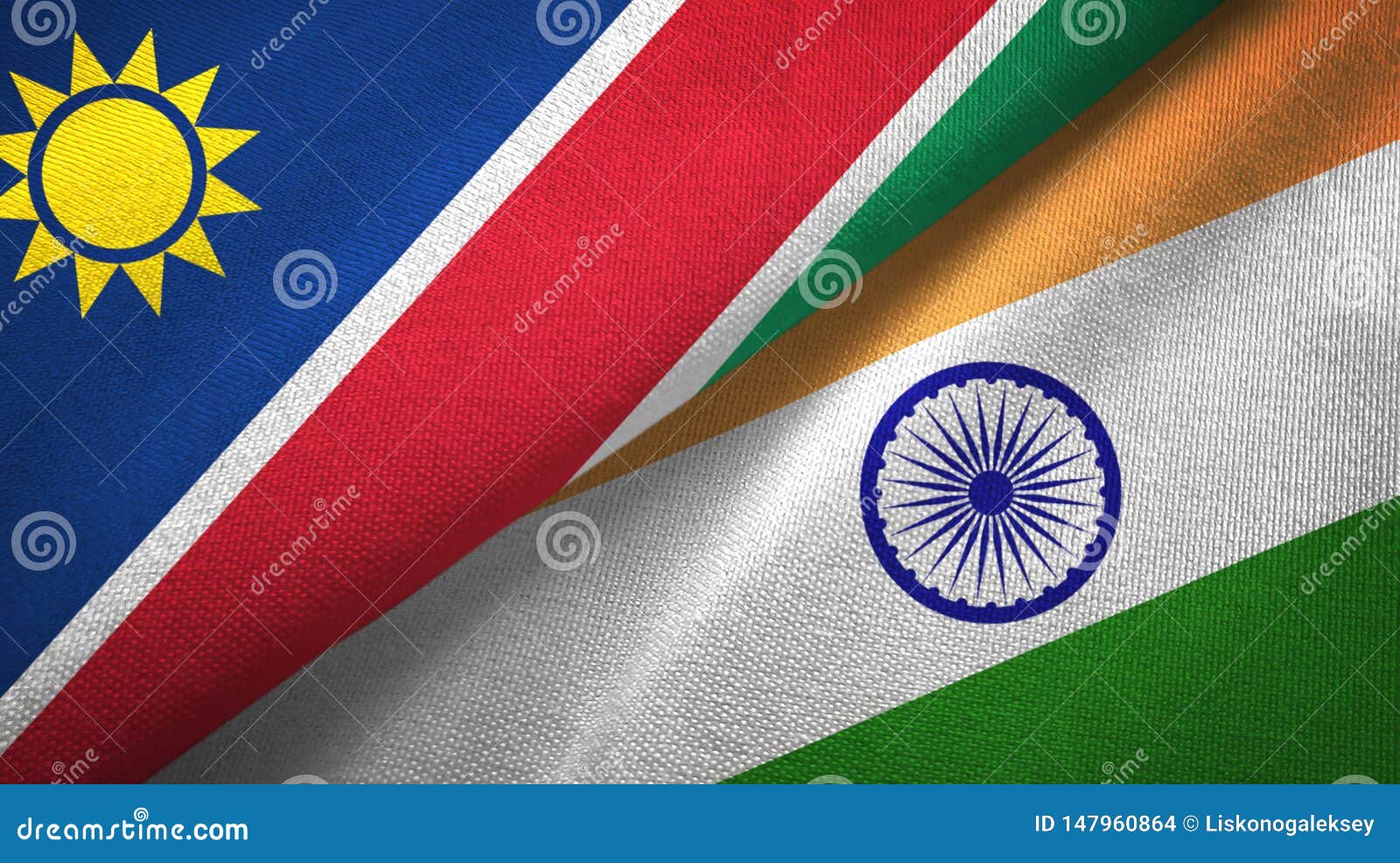 Namibia and India Two Flags Textile Cloth, Fabric Texture Stock ...