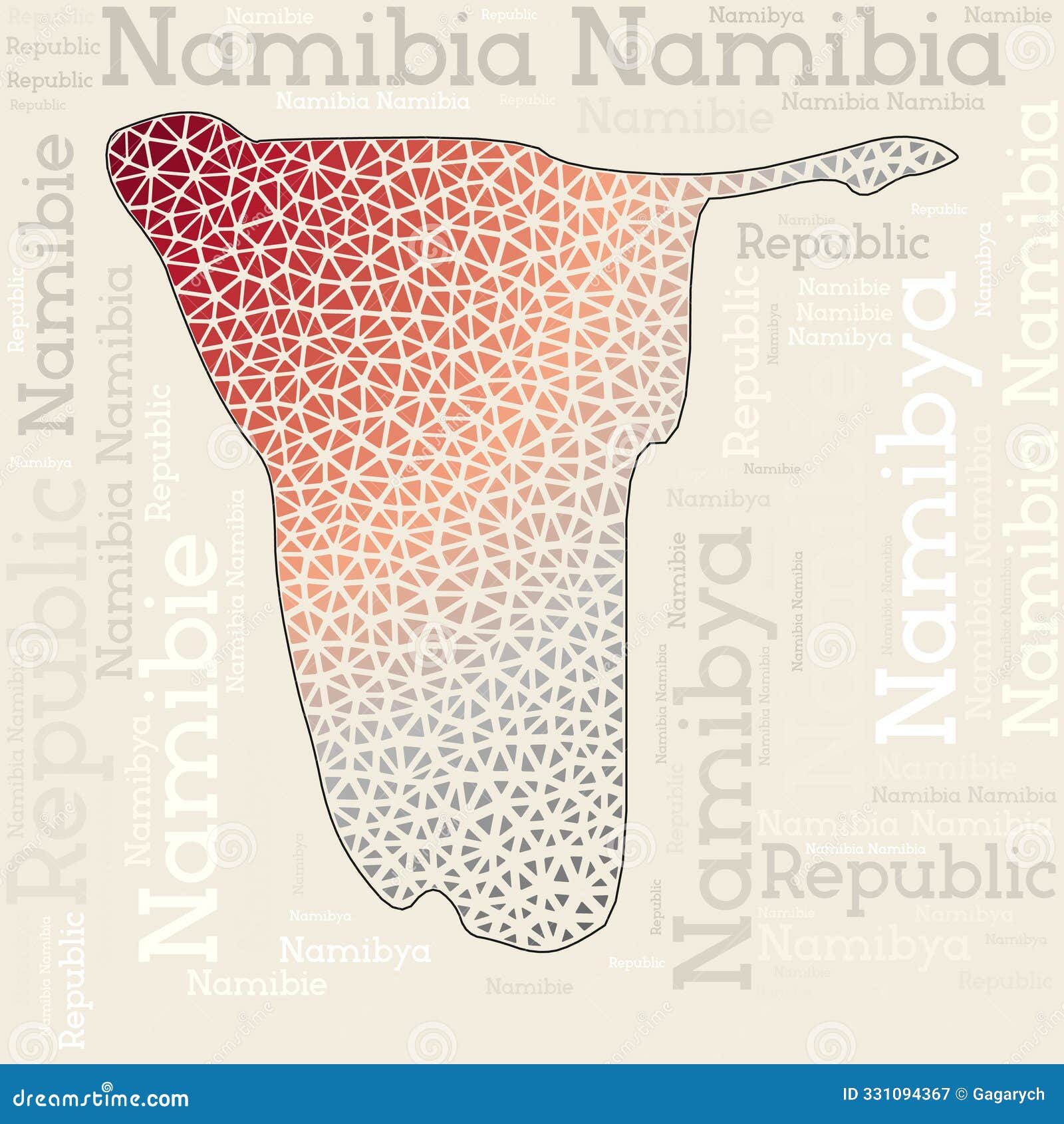 NAMIBIA Map Design. Country Names in Different Languages and Map Shape ...