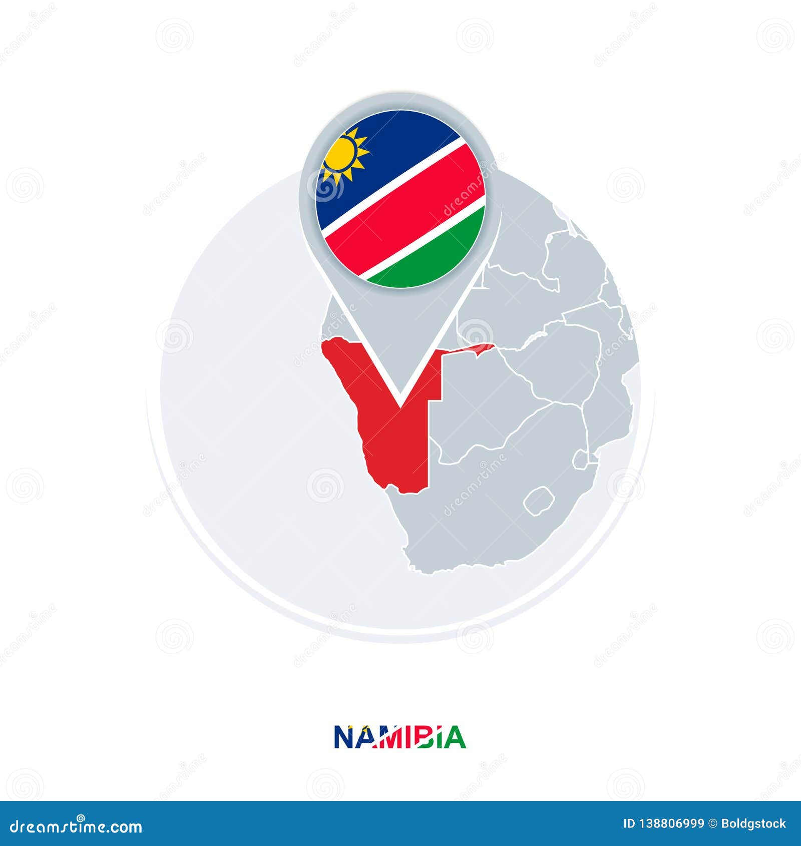 Namibia Map and Flag, Vector Map Icon with Highlighted Namibia Stock ...