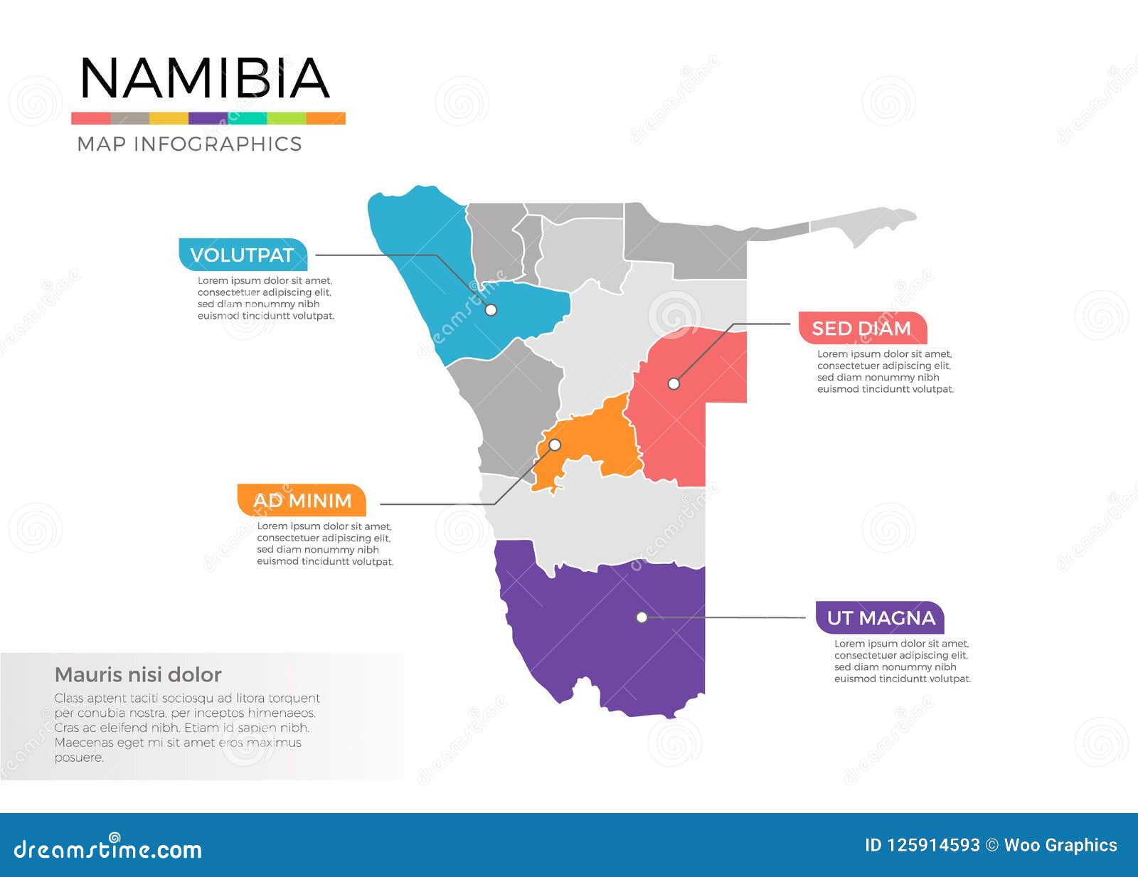 Namibia Map Infographics Vector Template with Regions and Pointer Marks ...