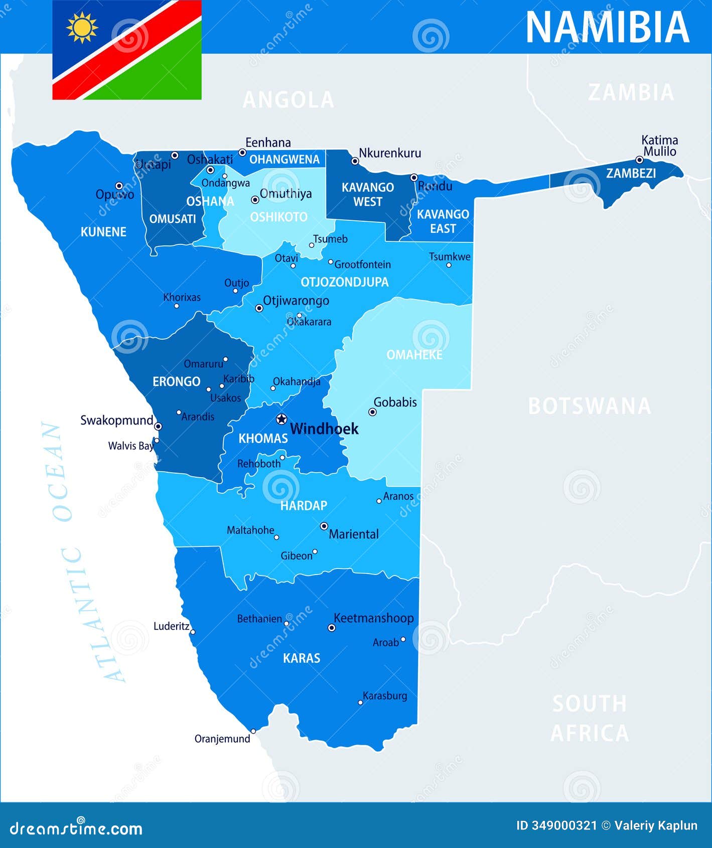 Namibia Map Vector Blue Spot - Customizable Layered Political Map of ...