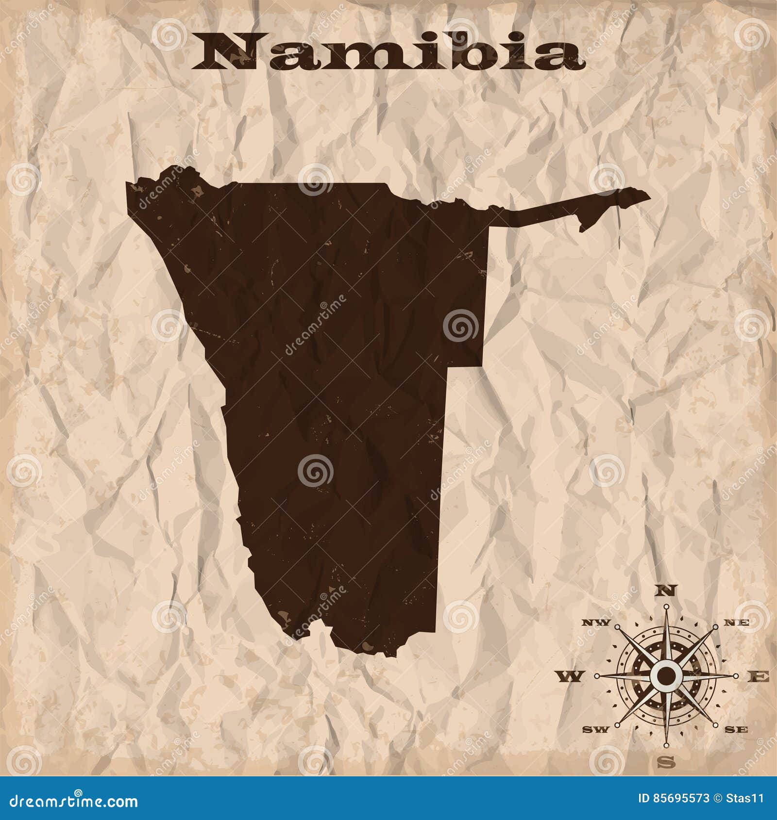Namibia Old Map with Grunge and Crumpled Paper. Vector Illustration ...
