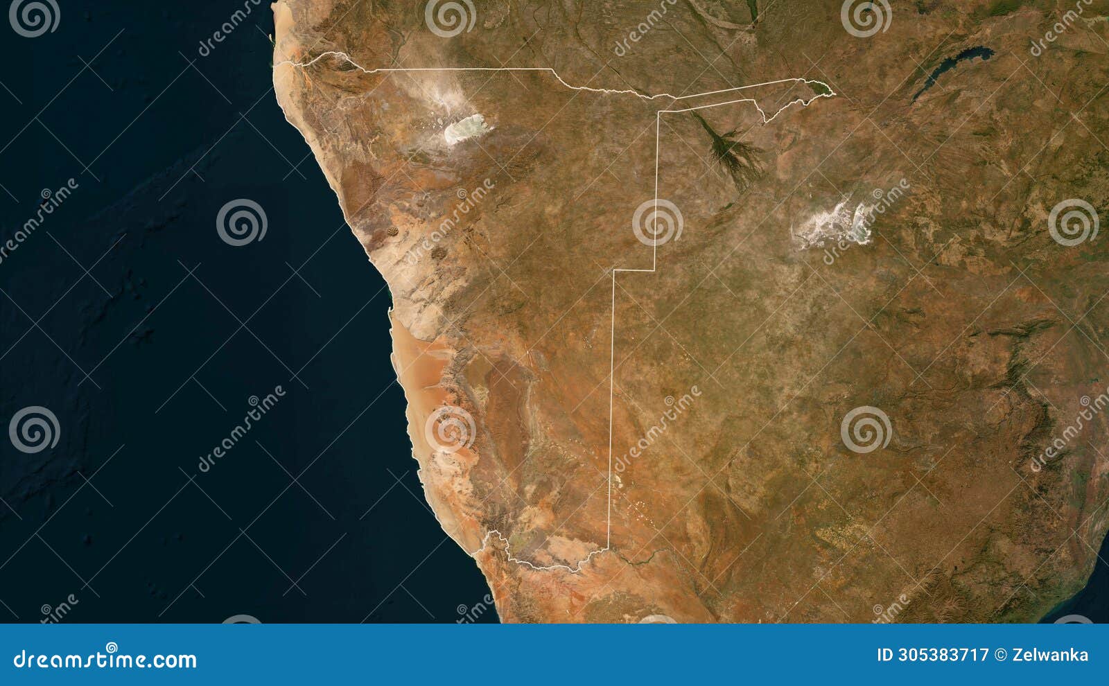 Namibia Outlined. Low-res Satellite Stock Illustration - Illustration ...