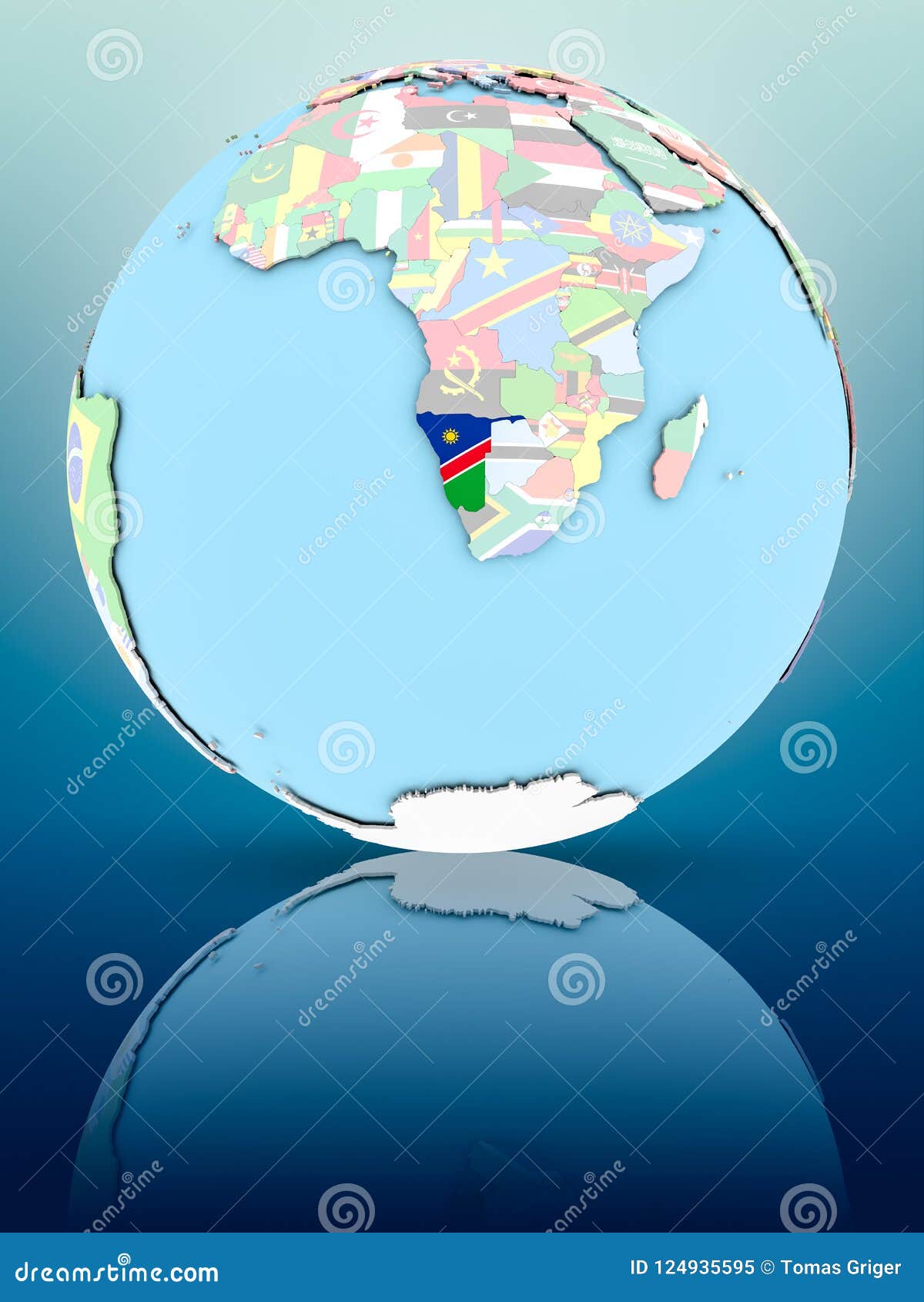 Namibia on Political Globe with Flags Stock Illustration - Illustration ...