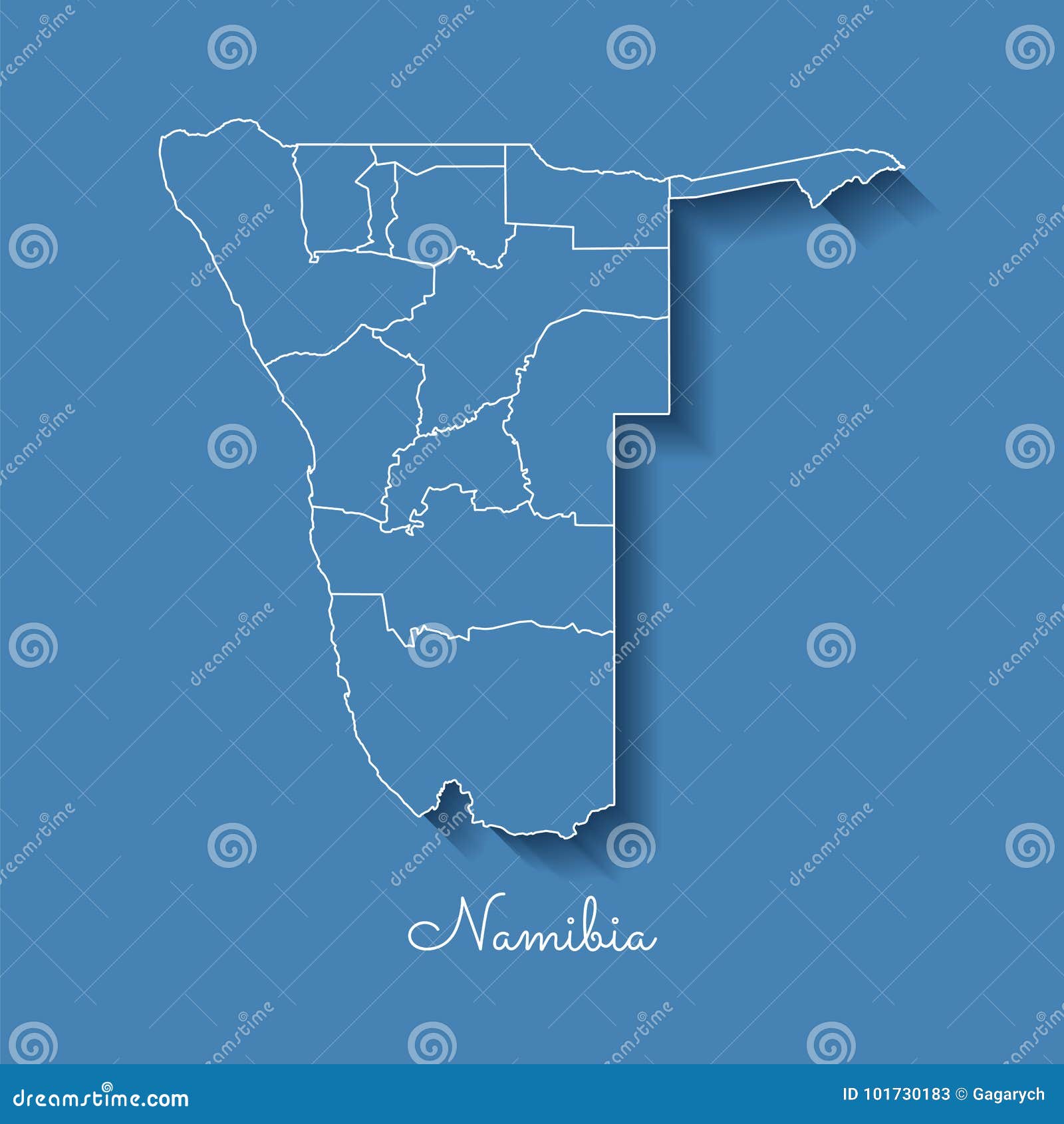 Namibia Region Map: Blue with White Outline and. Stock Vector ...