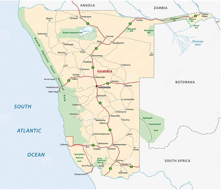 Namibia road map stock vector. Illustration of namibia - 47477849